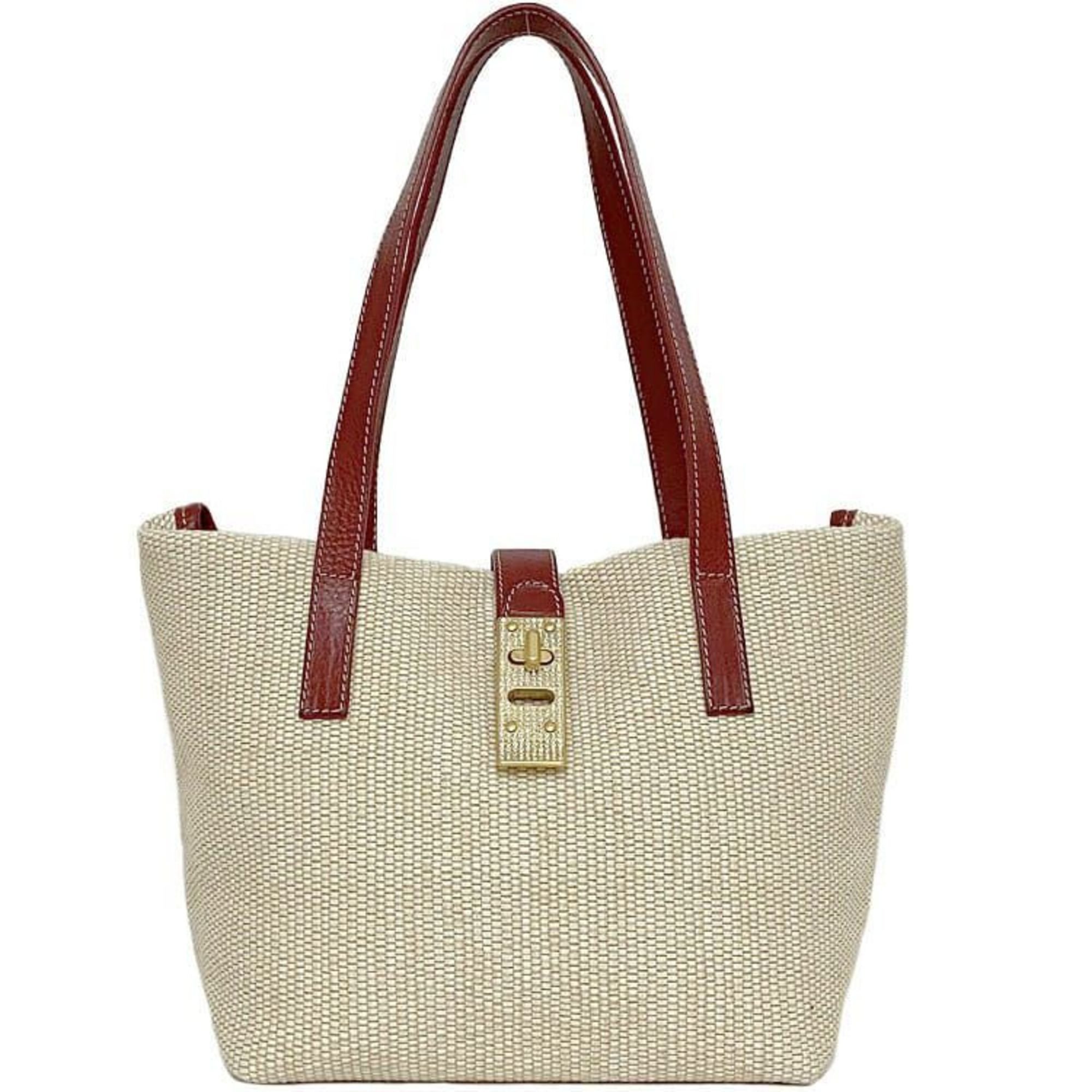 Pre-Owned Valentino Garavani Tote Bag ec-21455 Beige Red Straw Leather ...