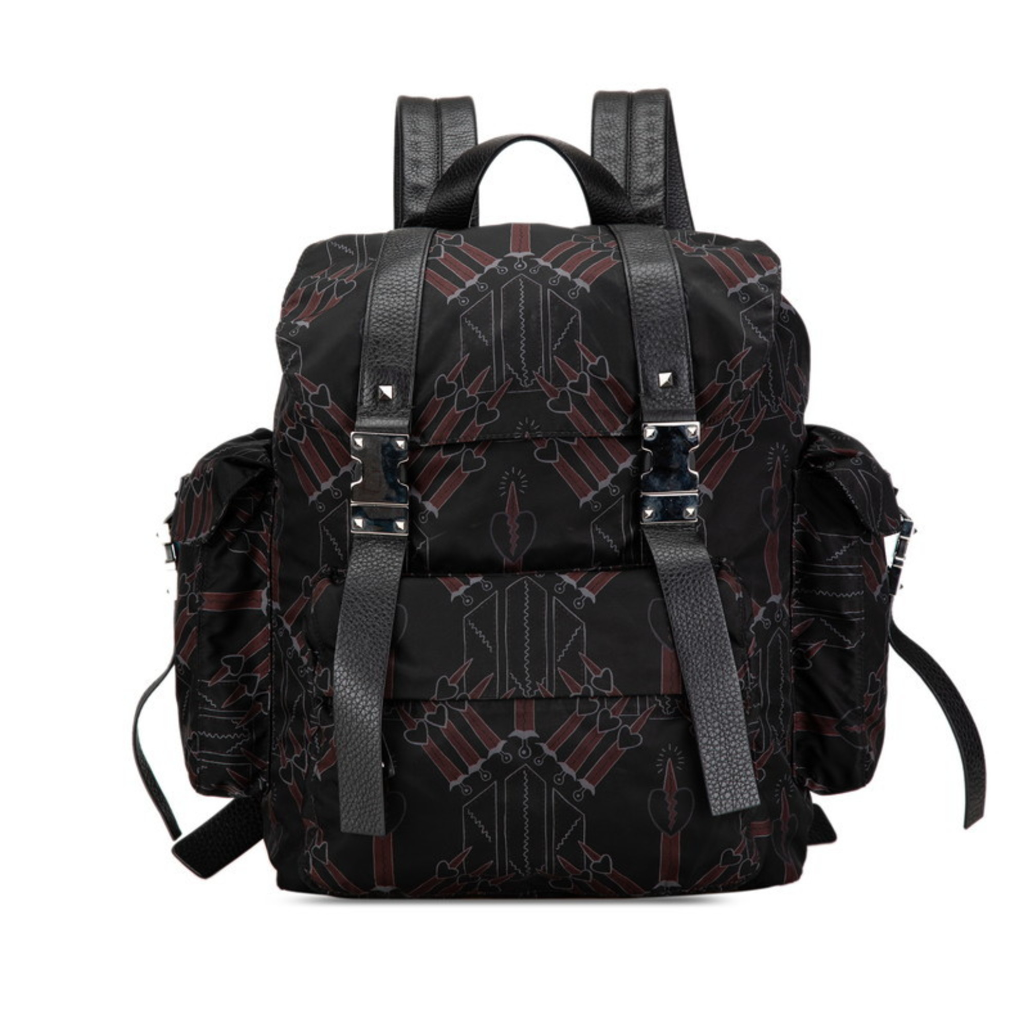 Pre-Owned Valentino Love Blade Backpack Black Multicolor Nylon Leather ...