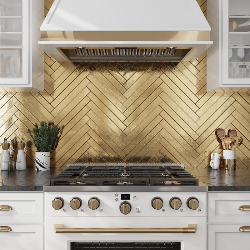 Valenza 2x16 Brushed Gold Ceramic Zellige Subway Wall Tile (10.76 sq ft ...