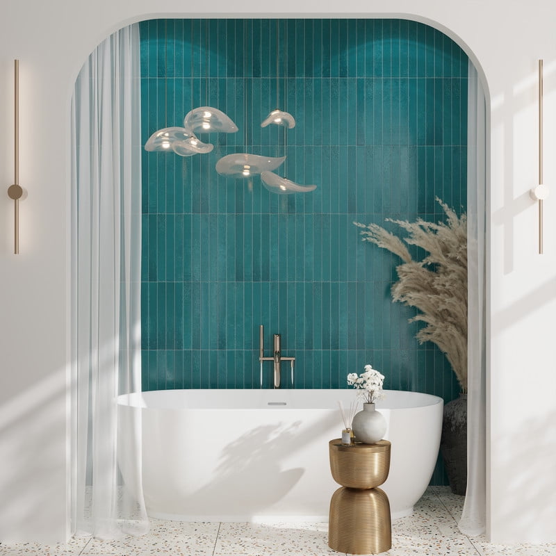 Valenza 2x16 Tropical Teal Ceramic Zellige Subway Wall Tile (10.76 sq ...