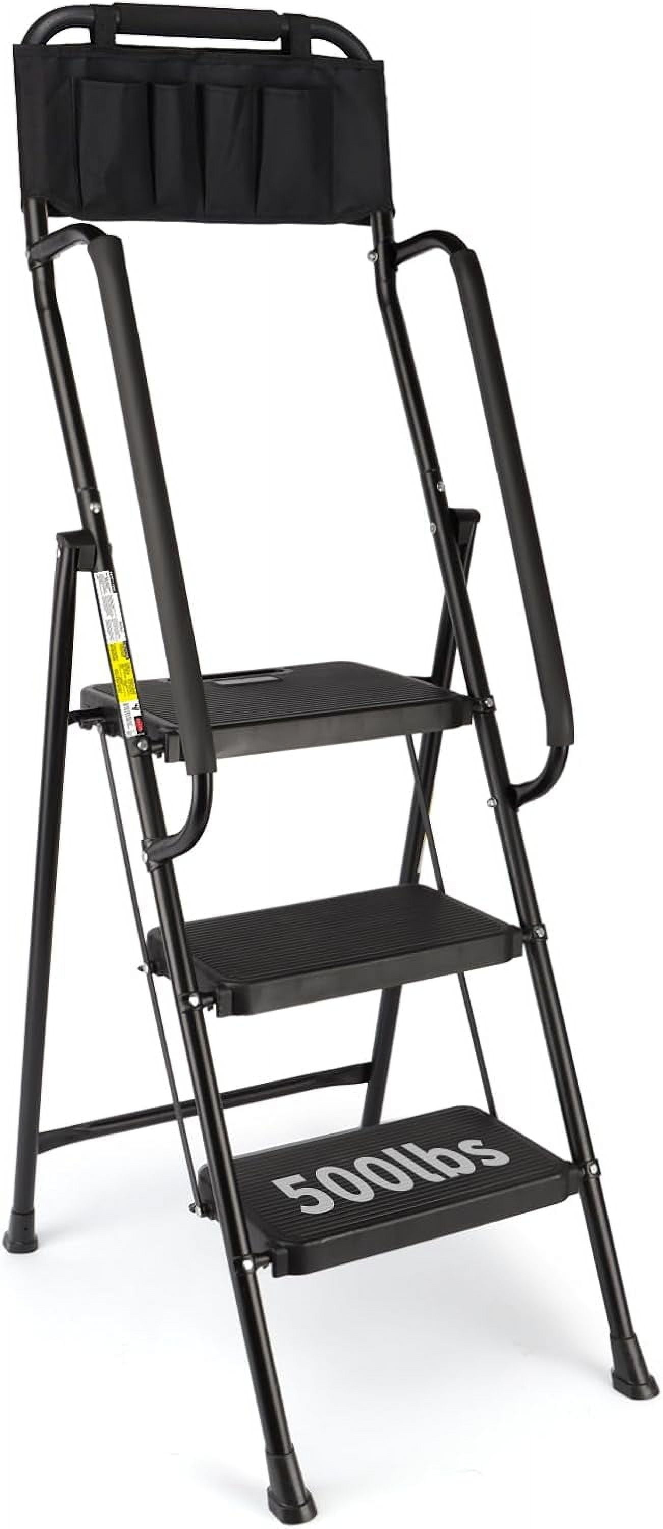 Step Ladder with Handrails,500 Lbs Capacity,Folding Step Stool Ladder ...