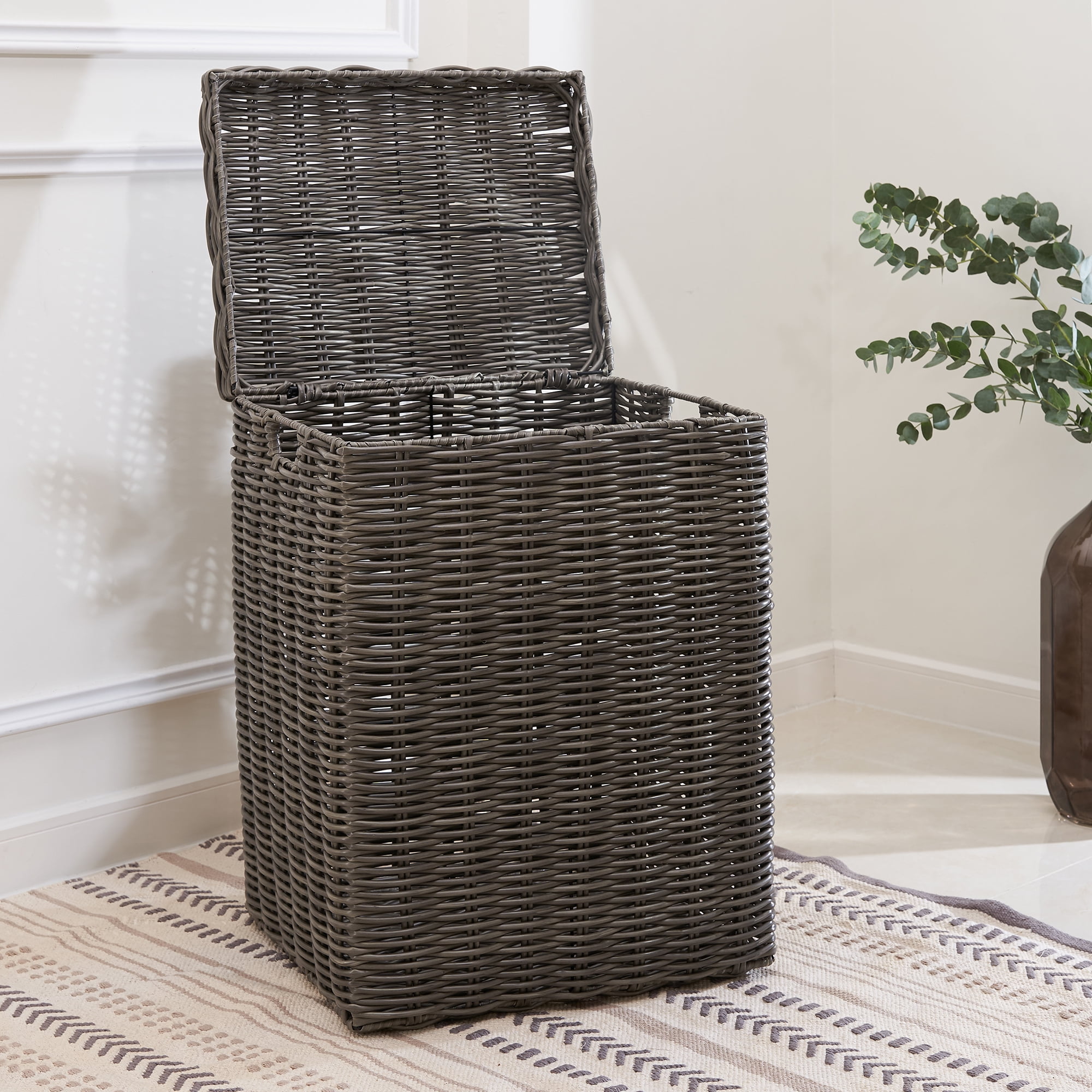 Valeria 16-Inch Rectangular Resin Lidded Laundry Hamper with Handles ...