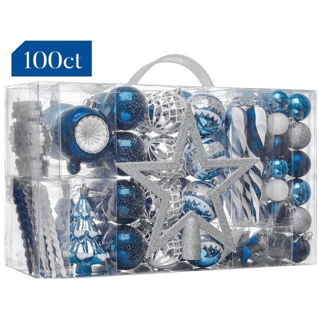 Valery Madelyn 100ct Christmas Tree Ornaments, Navy Blue and Silver Shatterproof Christmas Balls ...