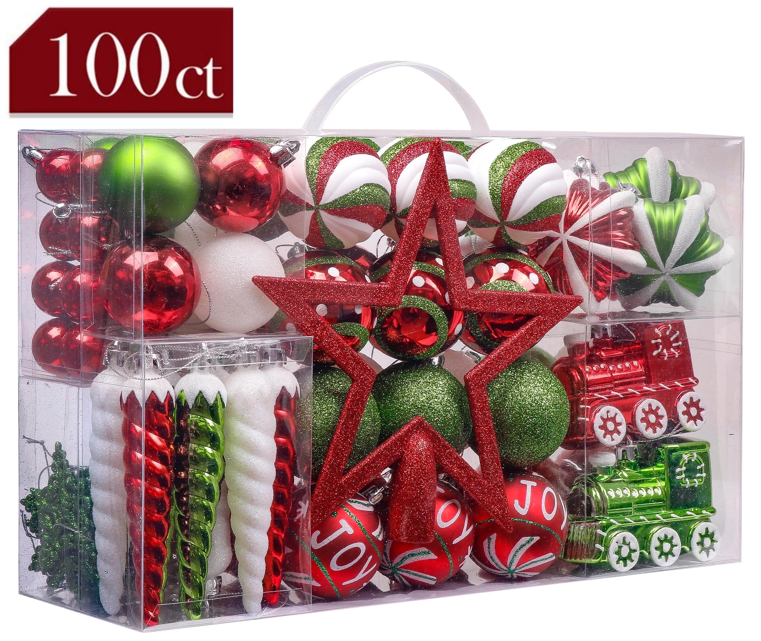 Valery Madelyn 100ct Joyful Christmas Ball Ornaments, Red Green White ...