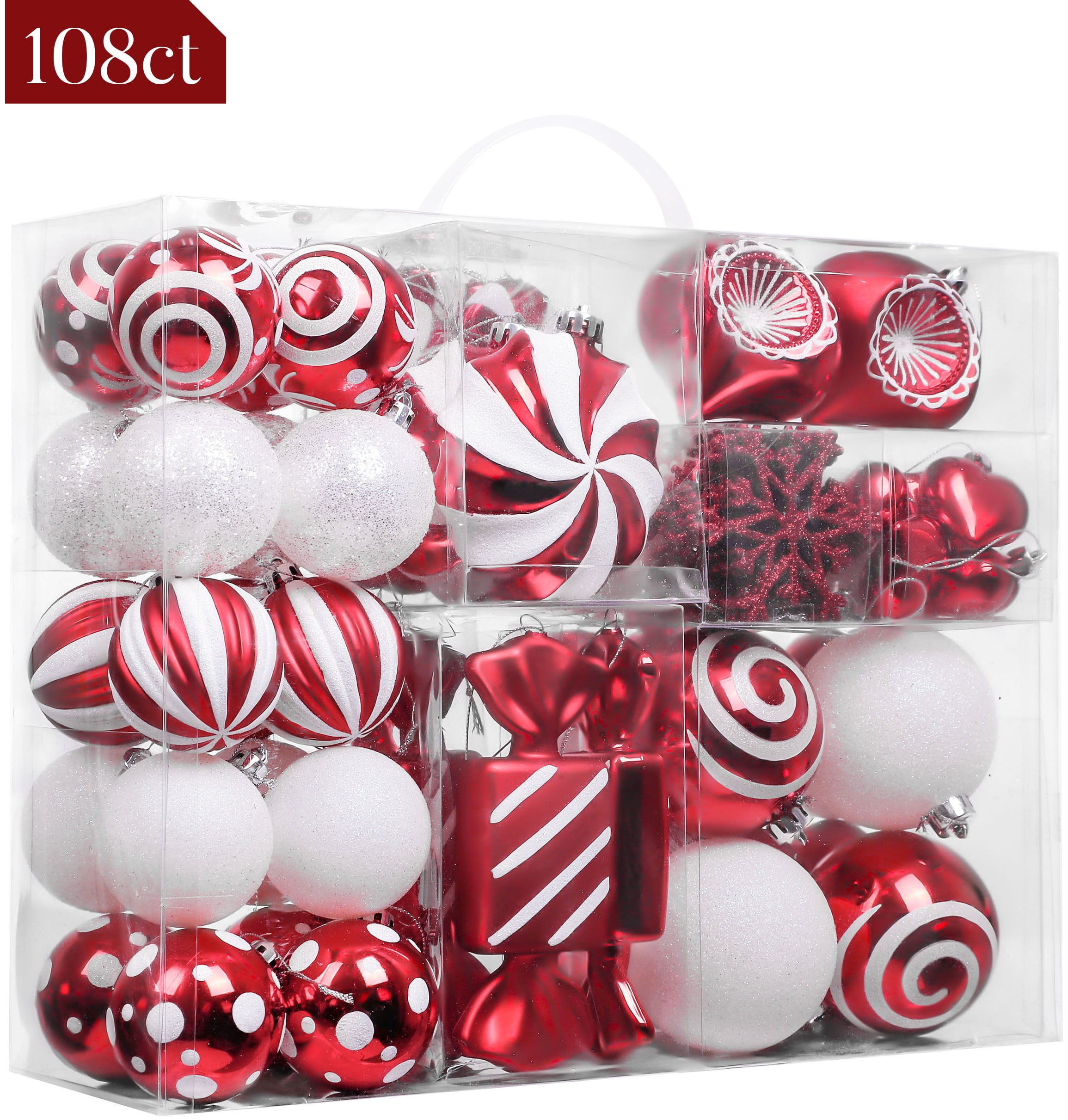 Valery Madelyn 108ct Christmas Tree Ornaments, Candy Cane Red and White ...