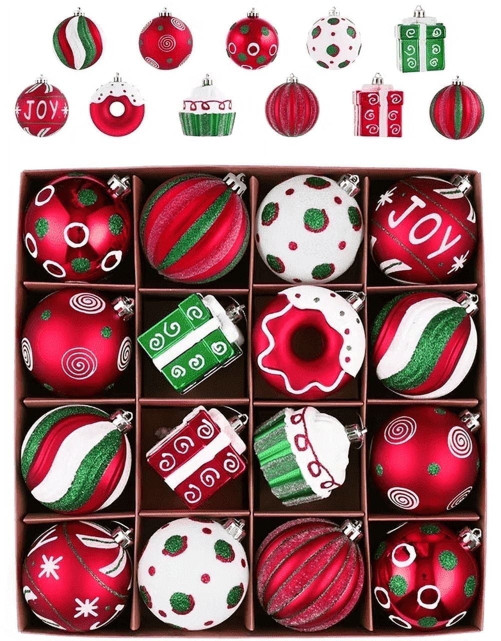 Valery Madelyn 16ct Sweet Candy Christmas Ball Ornaments, Shatterproof ...