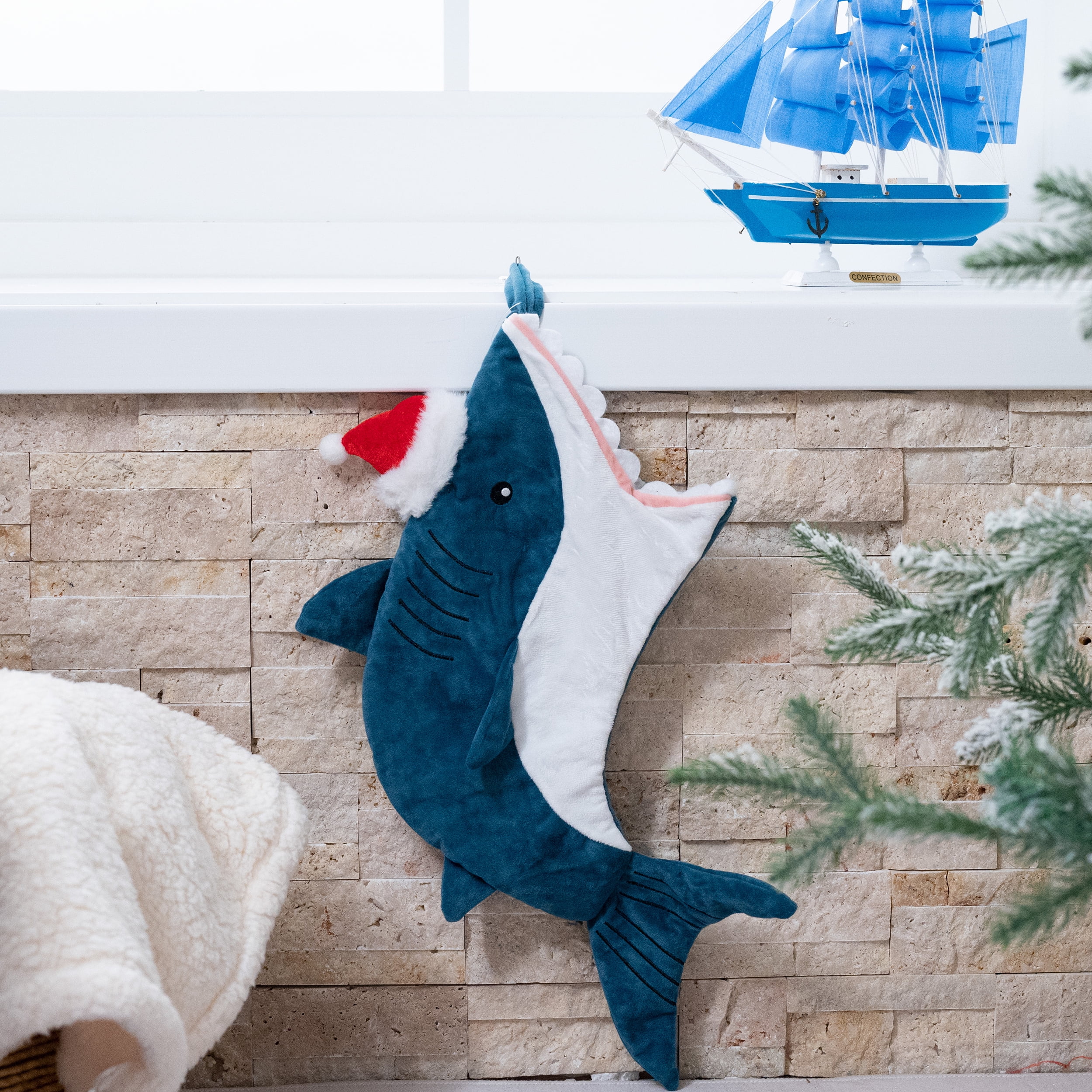 Valery Madelyn 21 inches Christmas Stockings, Adorable Soft Plush Shark ...
