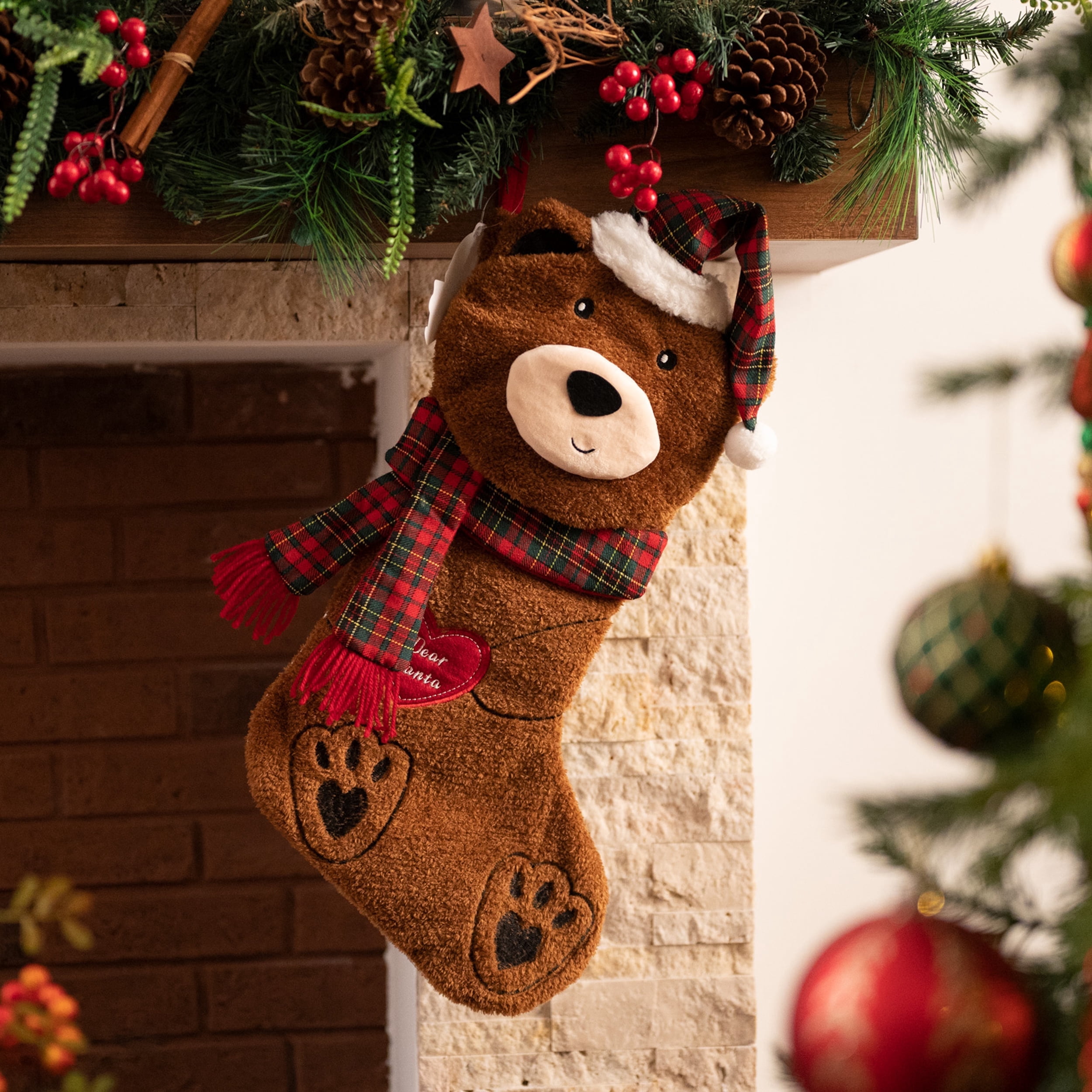 Valery Madelyn 21 inches Christmas Stockings, Brown Soft Plush Bear ...
