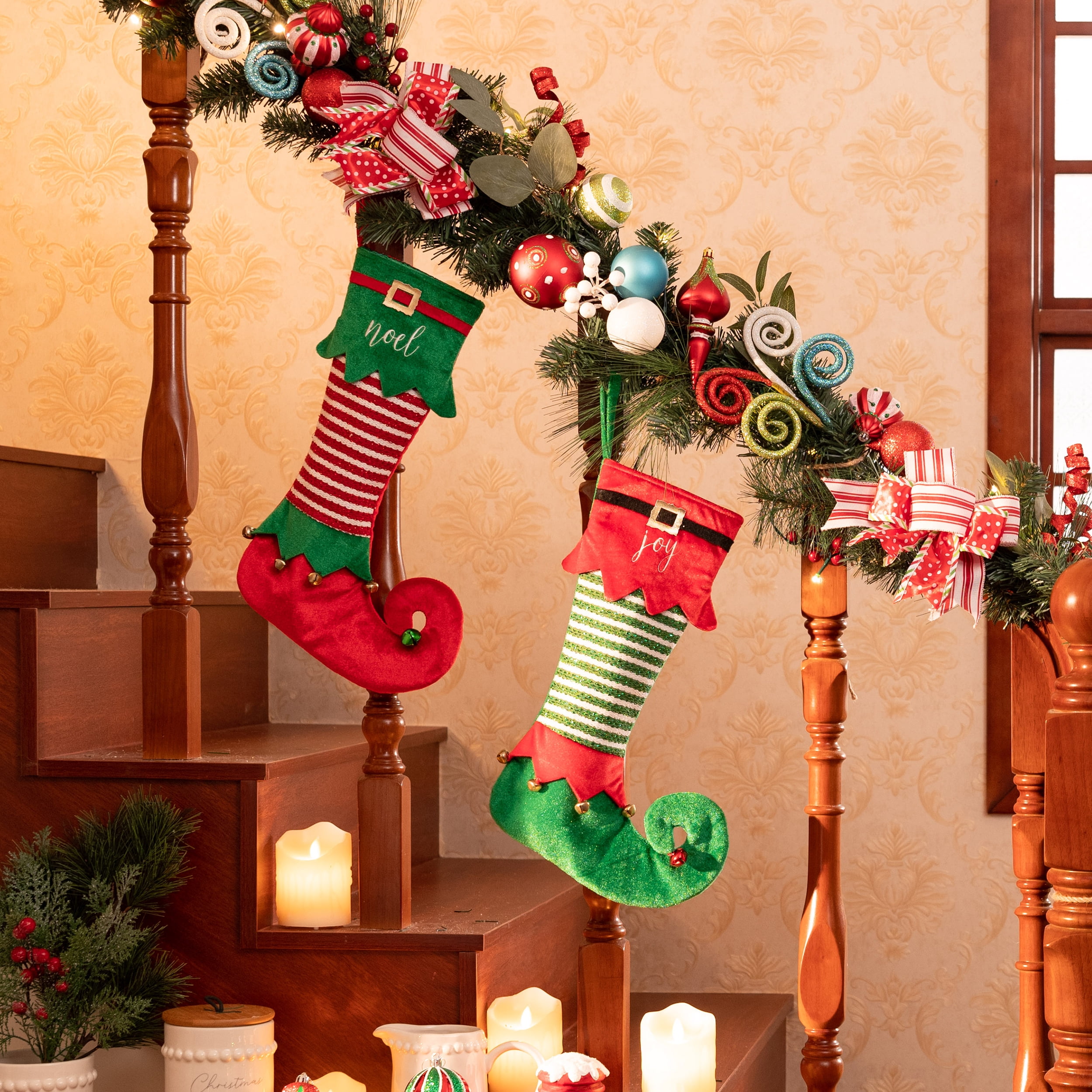 Valery Madelyn 21 inches Elf Christmas Stockings, 2 Pcs Red Green Soft ...