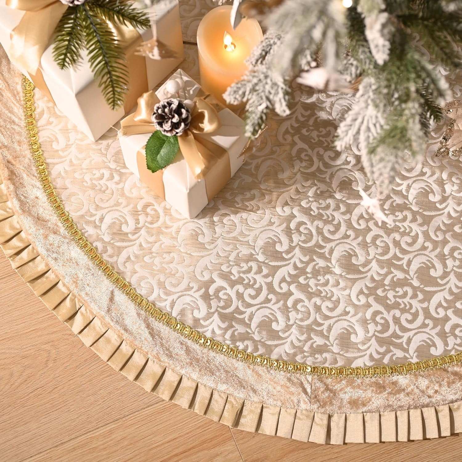 Valery Madelyn 48 inches Christmas Tree Skirt, Luxury Gold Large ...