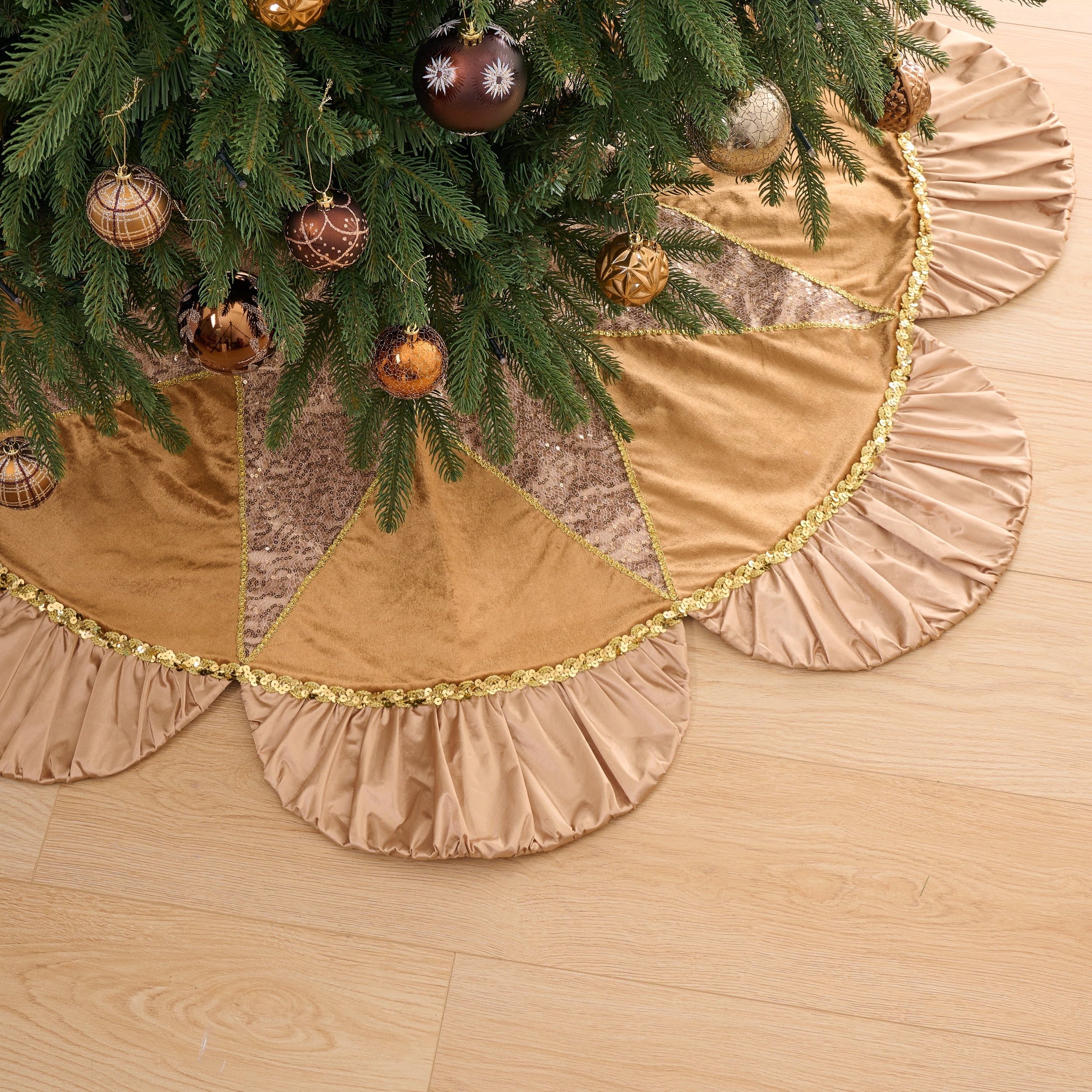 Valery Madelyn 48 inches Christmas Tree Skirt, Luxury Sparking Gold ...