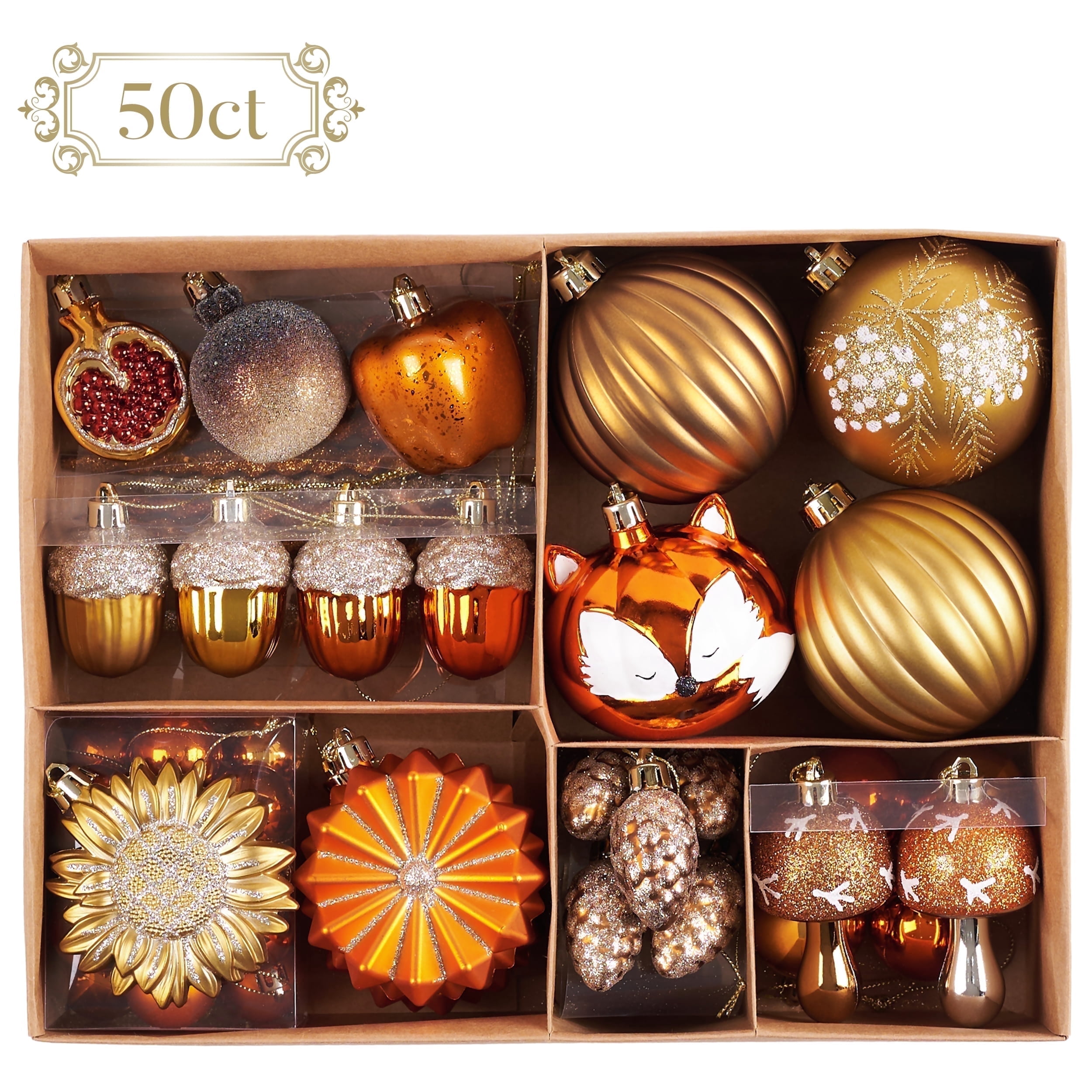 Valery Madelyn 50ct Shatterproof Fall Christmas Ornaments Orange ...