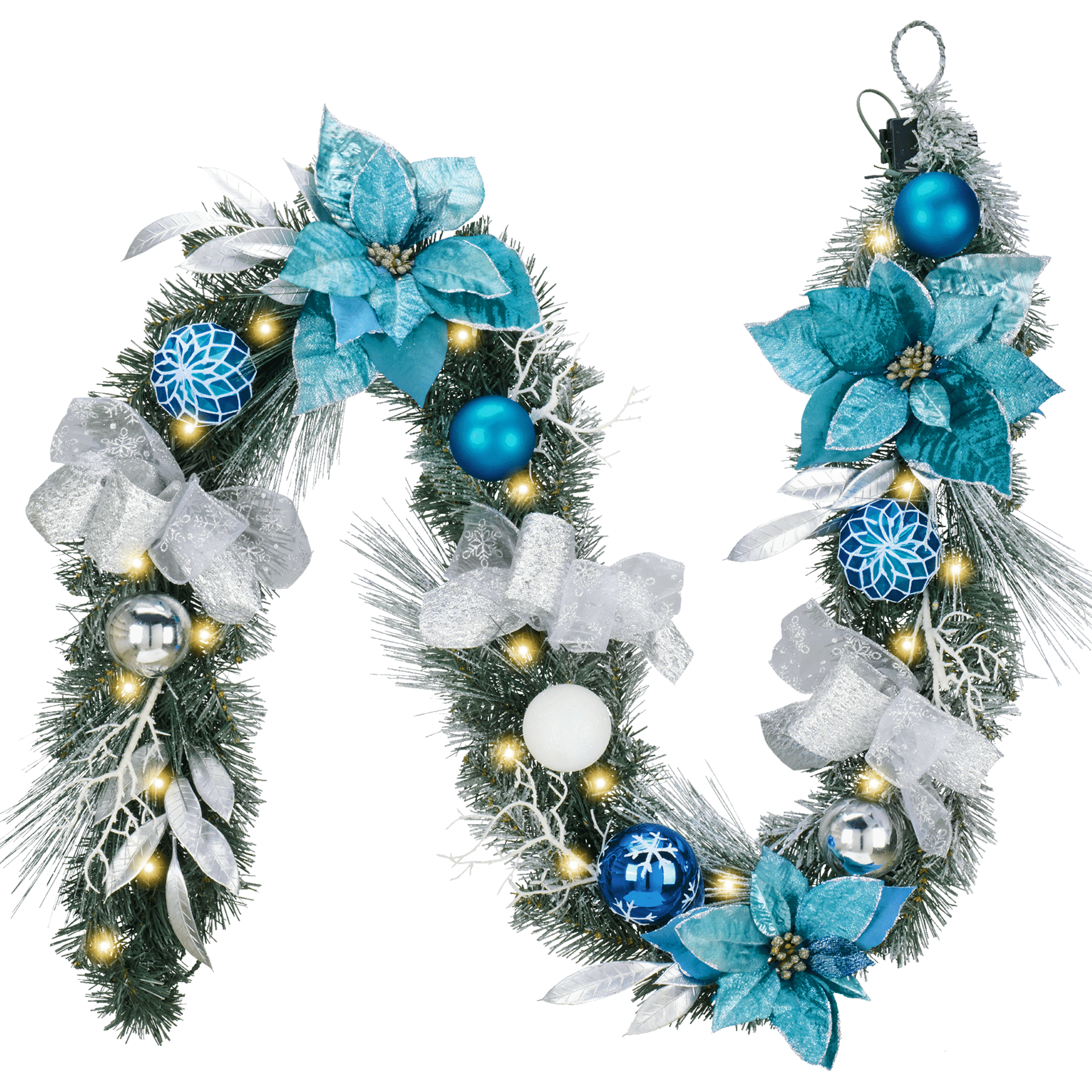 Valery Madelyn 6 ft Pre-Lit Christmas Garland Silver Blue Lighted ...