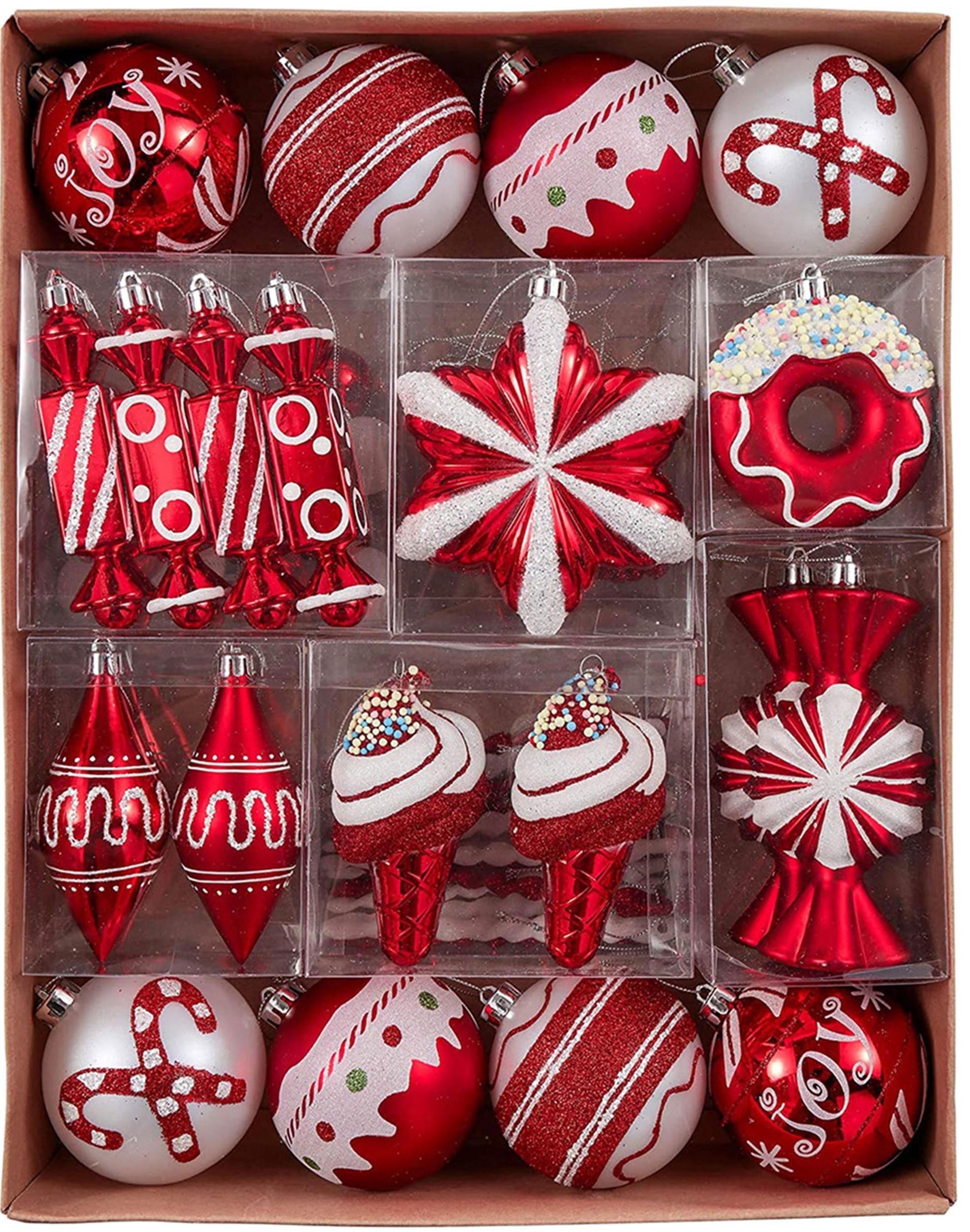 Valery Madelyn 60ct Christmas Ornaments, Shatterproof Candy Cane Red ...