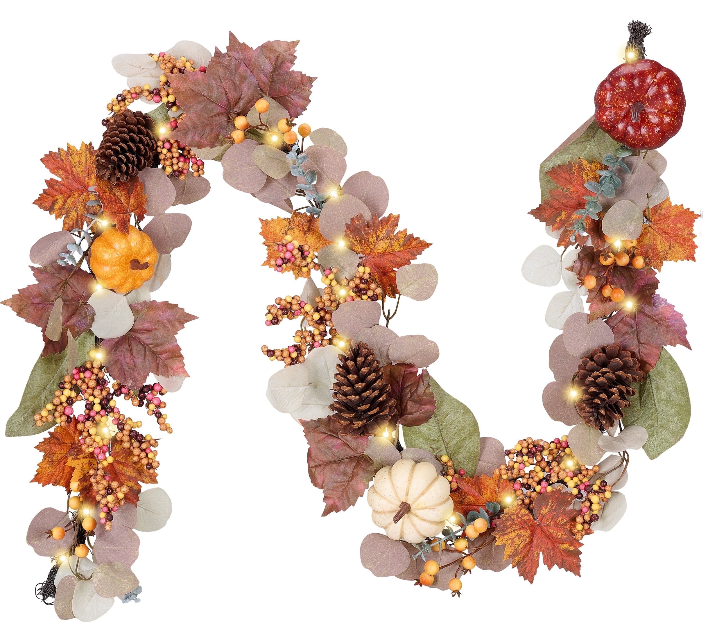 Valery Madelyn 6Ft Pre-Lit Fall Garland Lighted Harvest Garland with ...