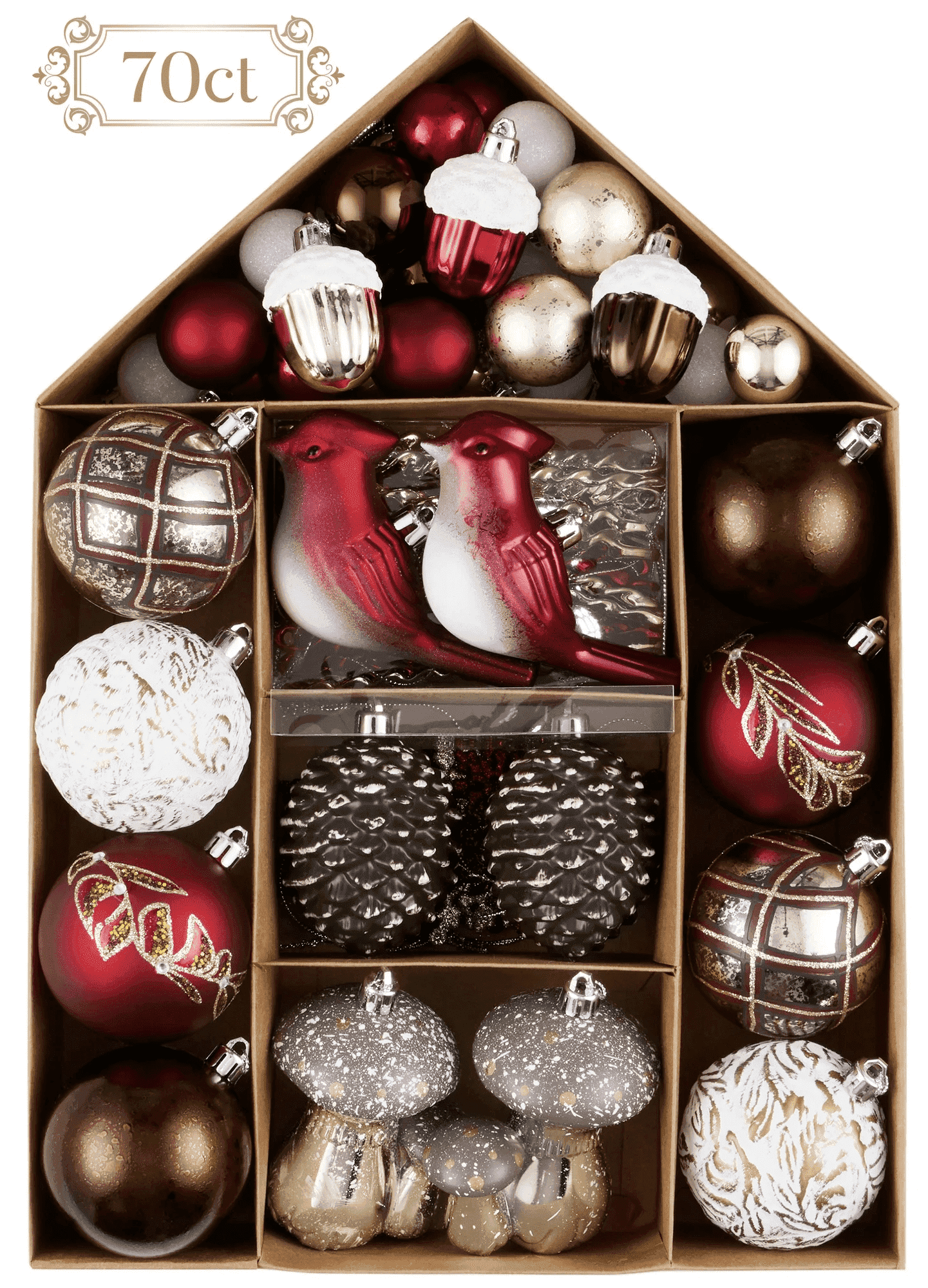 Valery Madelyn 70ct Christmas Ornaments, Red White Copper Shatterproof ...