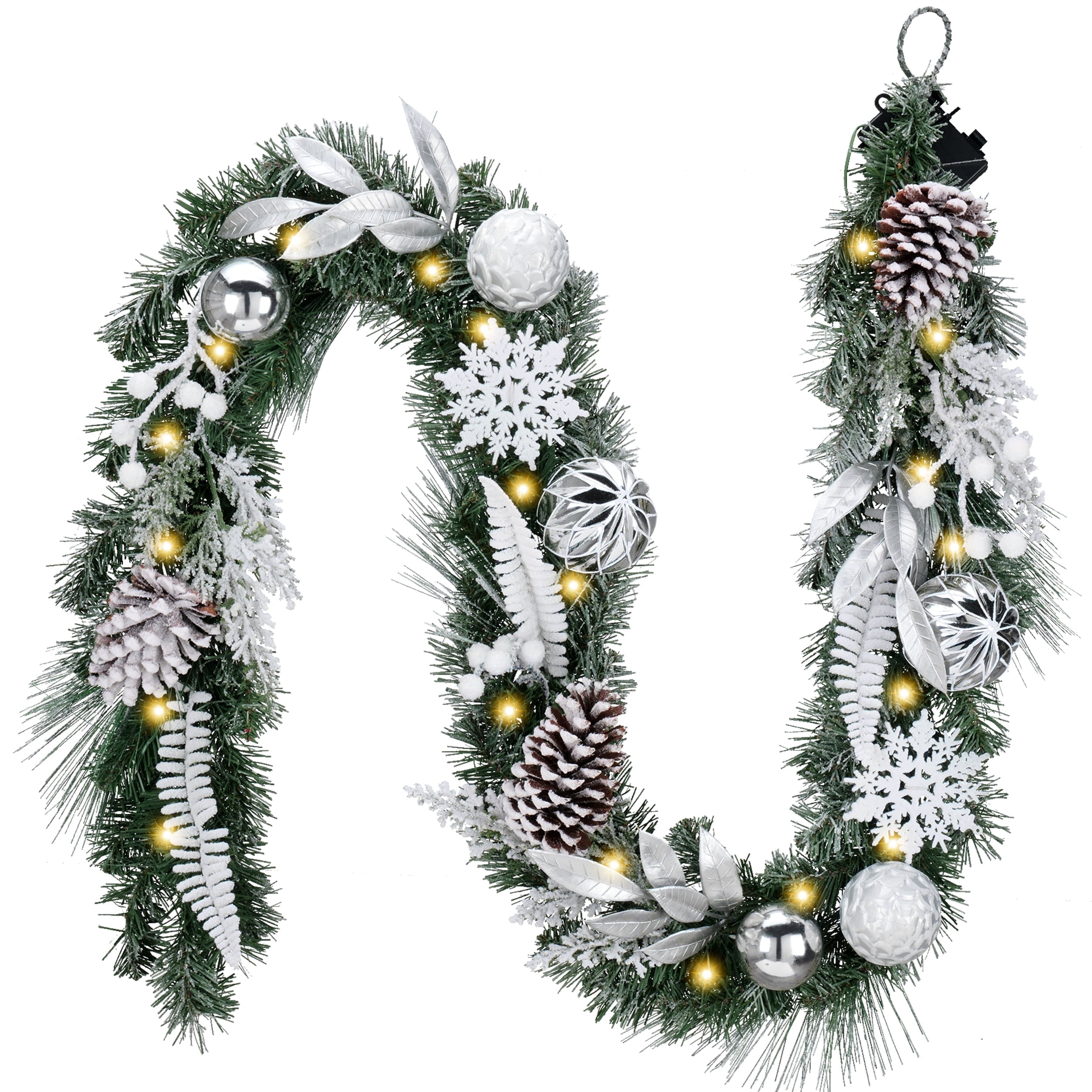 Valery Madelyn 6 ft Pre-Lit Christmas Garland Silver White Lighted ...