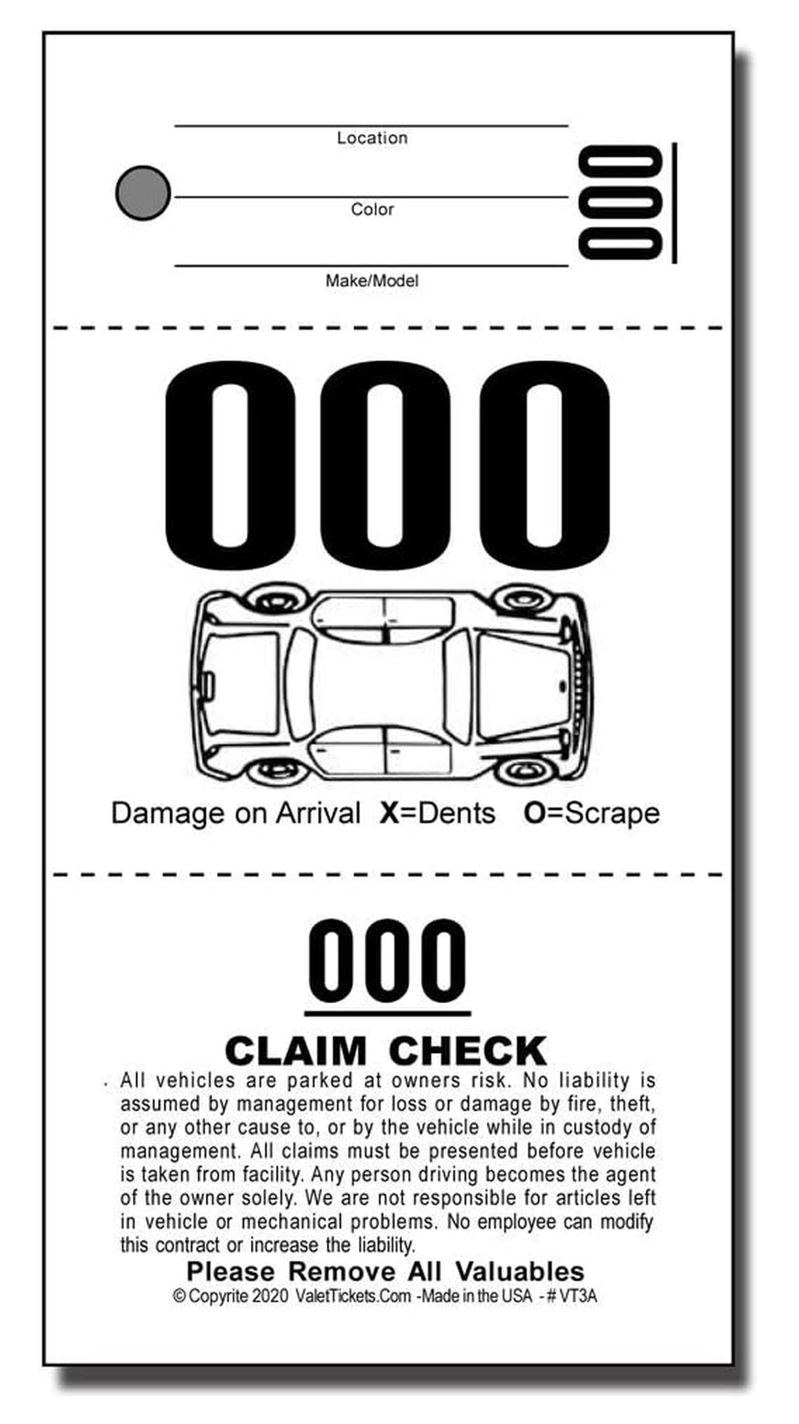 Valet Parking Tickets 3 Part - 2000 Count, 110lb Stock, Pre-Numbered ...