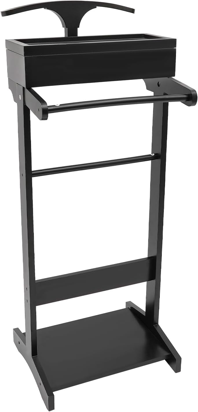 Valet Stand with Drawer and Top Tray, Wood Mens Suit Valet Stand with ...