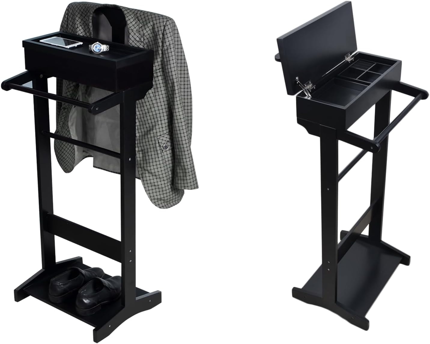 Valet Stand for Men, Black Clothes Valet Stand with Top Tray, Tie ...