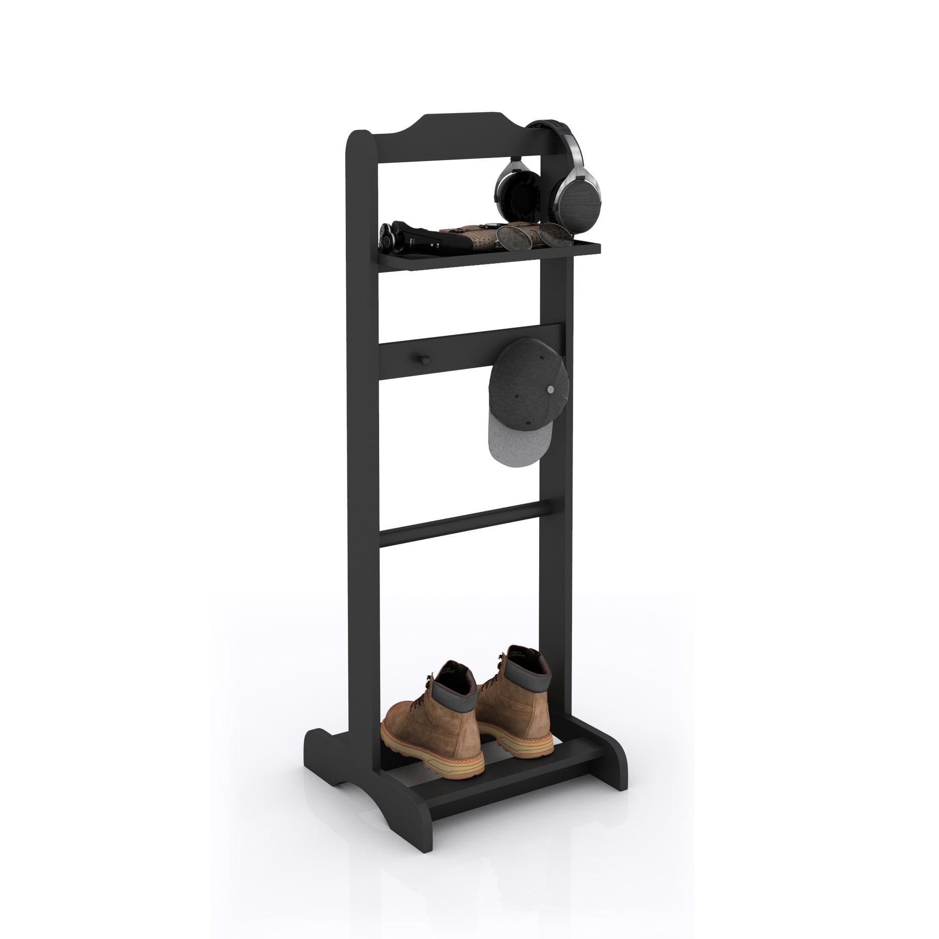 Valet Stand for Men, Wooden Clothes Stand with Cloth Hanger& Top Tray ...