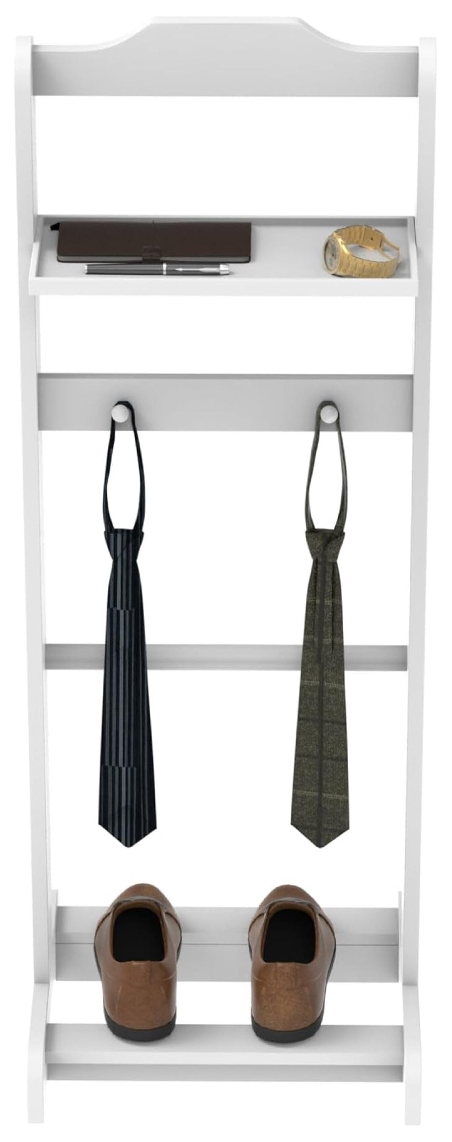 Valet Stand with Wood Base, Freestanding Garment Rack with Shoe Shelf ...