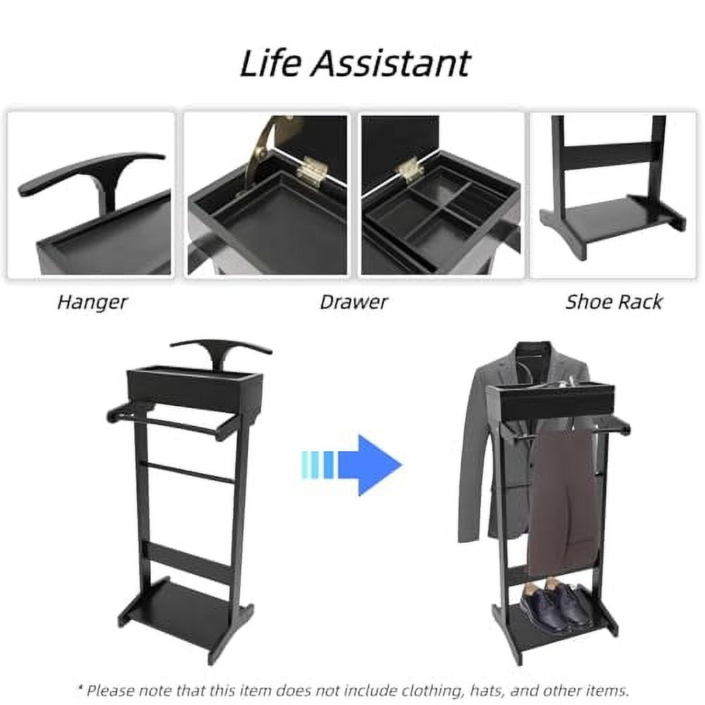 Valet Stand for Man, Clothes Stand with Top Tray, Wooden Valet Stand ...