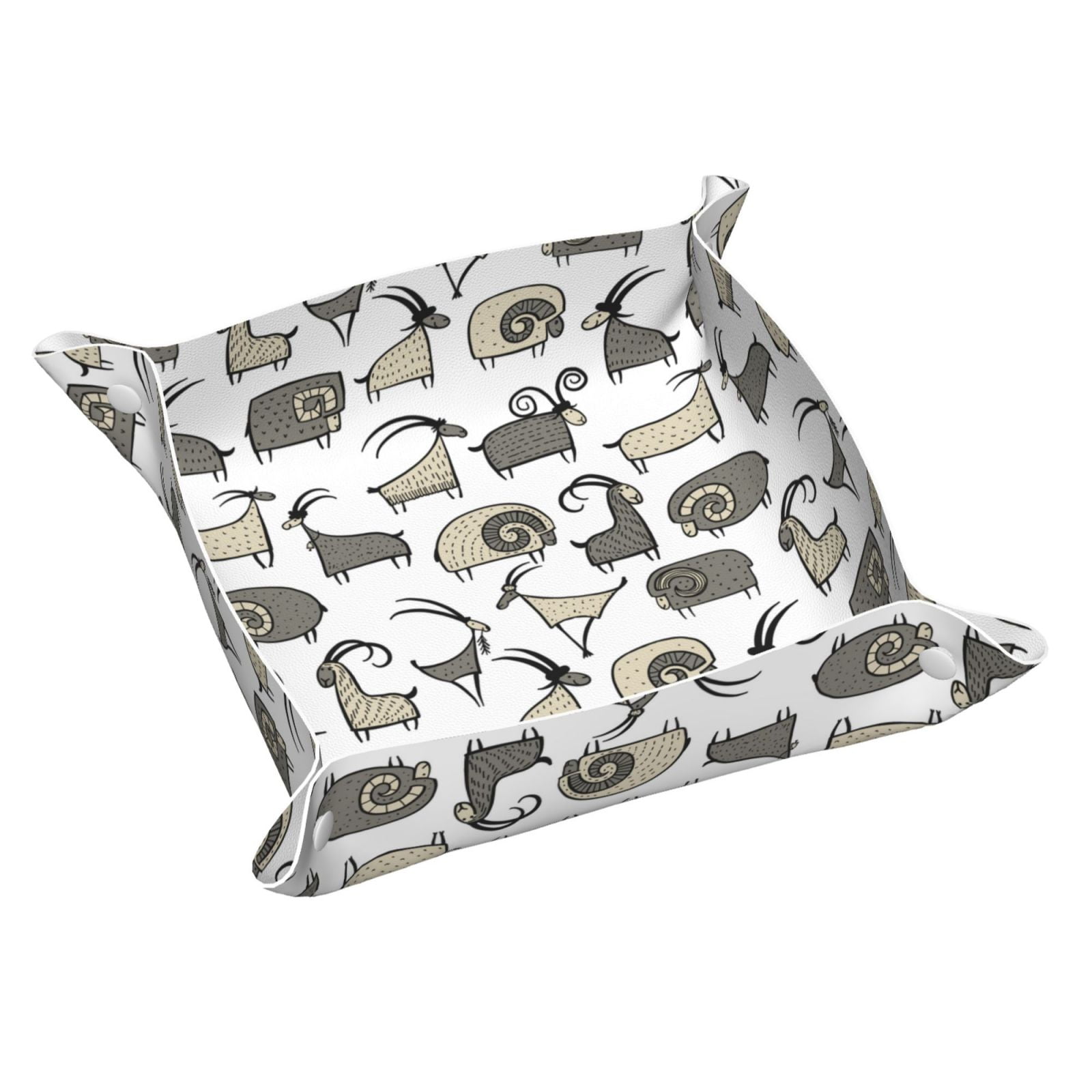 Valet Tray, Abstract Cartoon Cute Goat Faux Leather Desk Tray Vanity Tray Night Stand Organizer ...