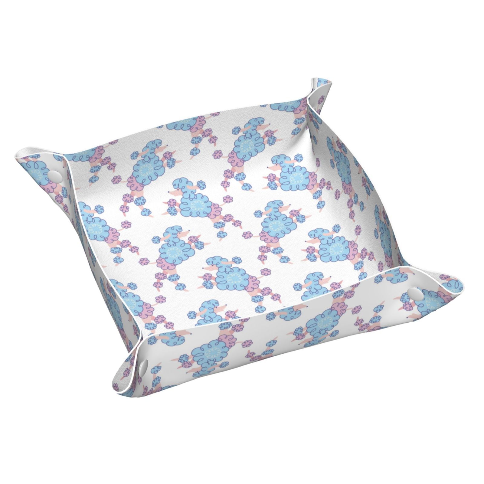 Valet Tray, Abstract Cute Poodle Dog Blue Faux Leather Desk Tray Vanity ...