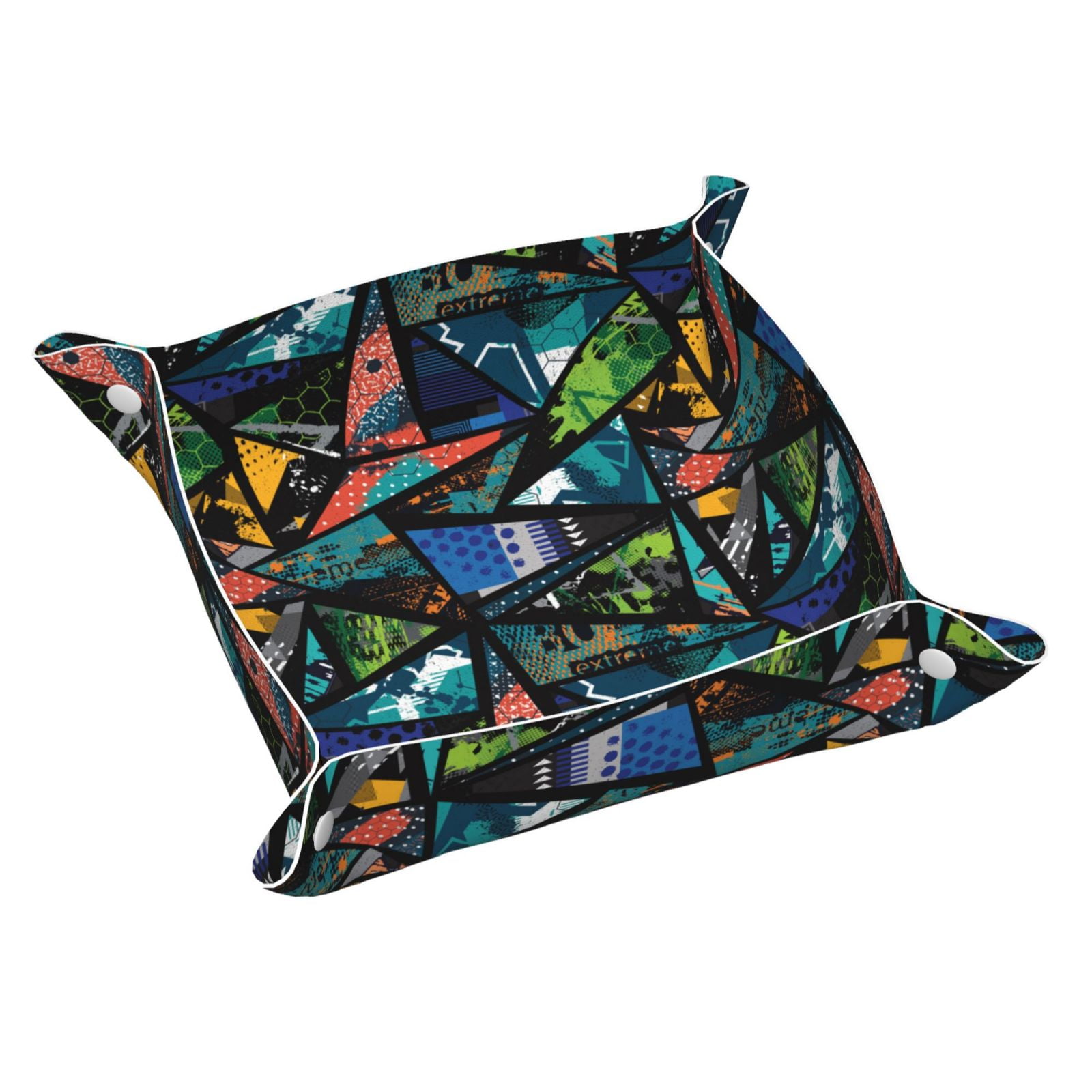 Valet Tray, Abstract Geometric Collage Graphics Faux Leather Desk Tray ...