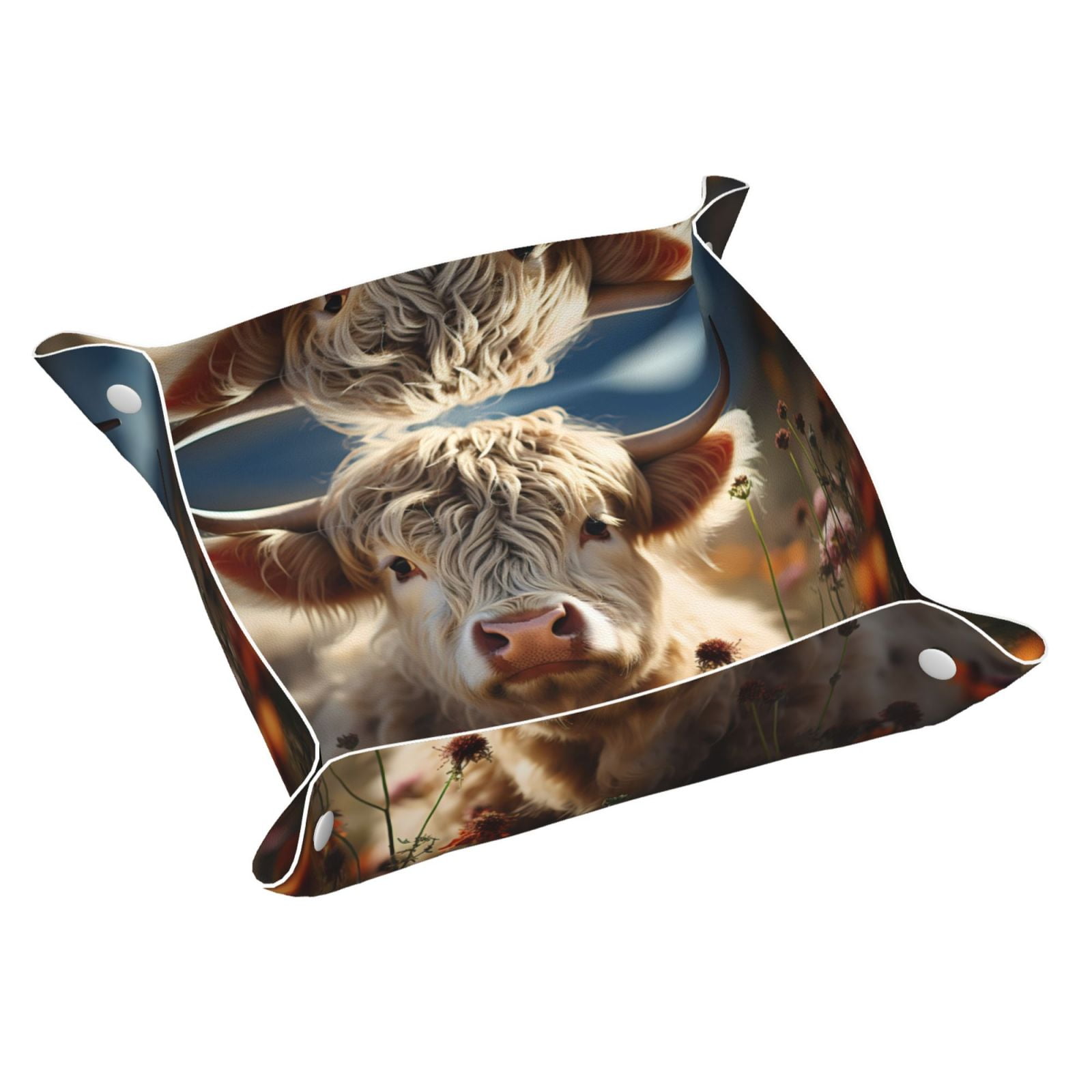 Valet Tray, Adorable Flower Field Cow Faux Leather Desk Tray Vanity ...