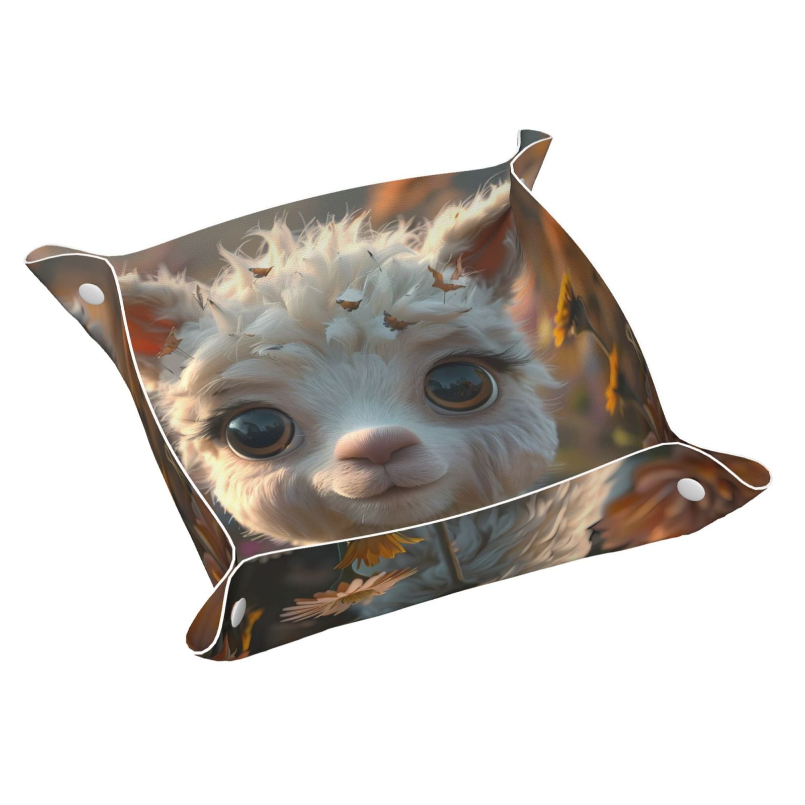 Valet Tray, Adorable Llama In Flowers Faux Leather Desk Tray Vanity ...