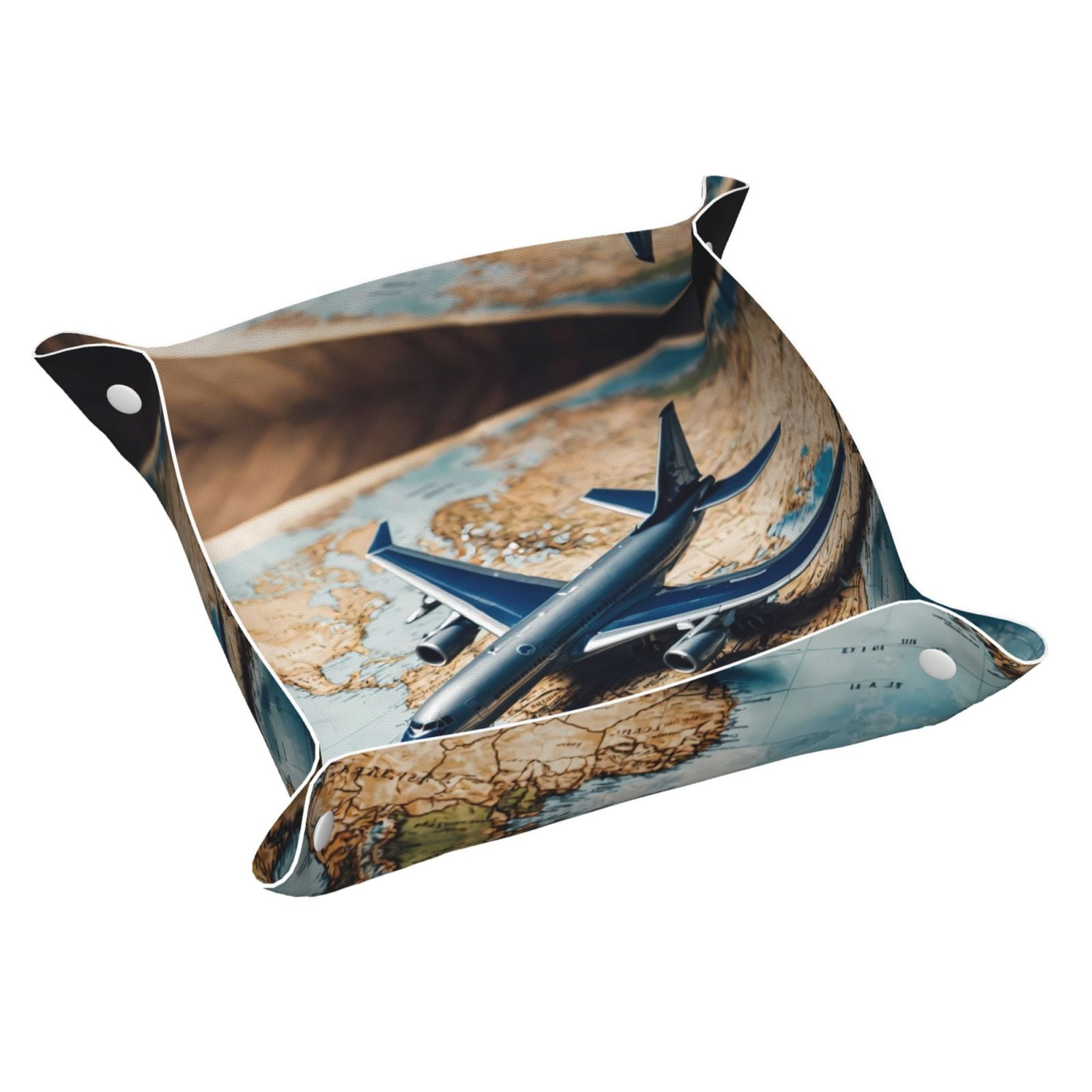 Valet Tray, Airplane World Map Adventure Faux Leather Desk Tray Vanity ...