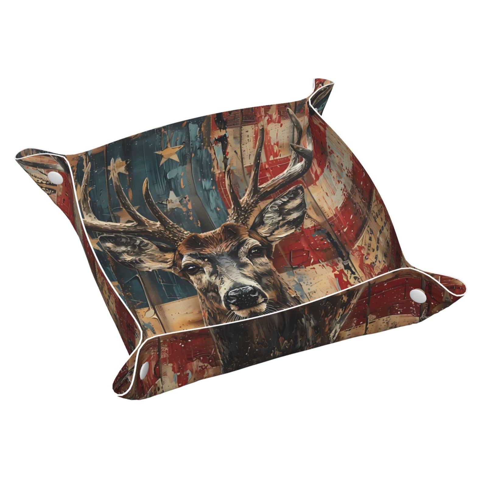 Valet Tray, American Flag Deer Art Faux Leather Desk Tray Vanity Tray ...