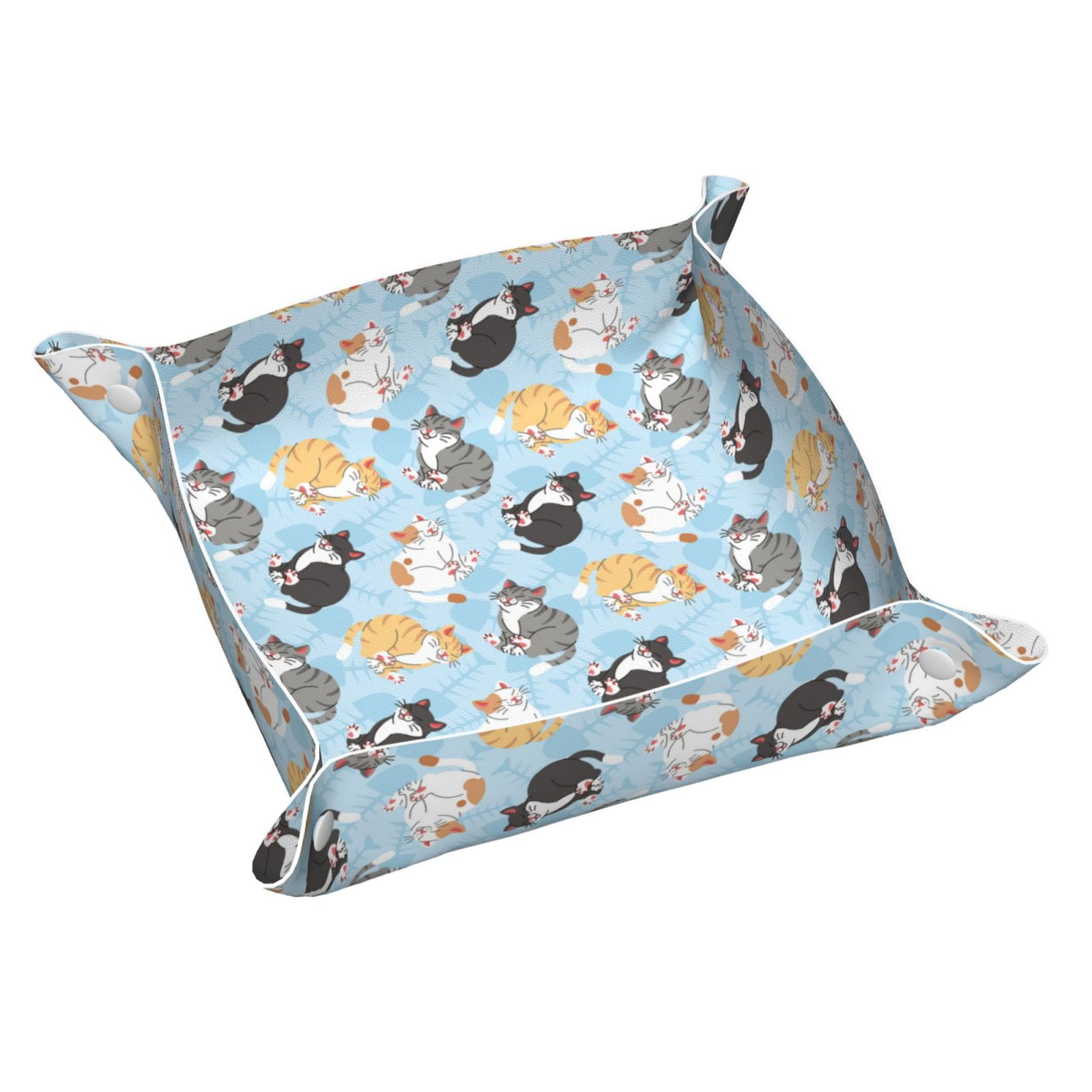 Valet Tray, Art Cute Cartoon Cat Fishbone Faux Leather Desk Tray Vanity ...