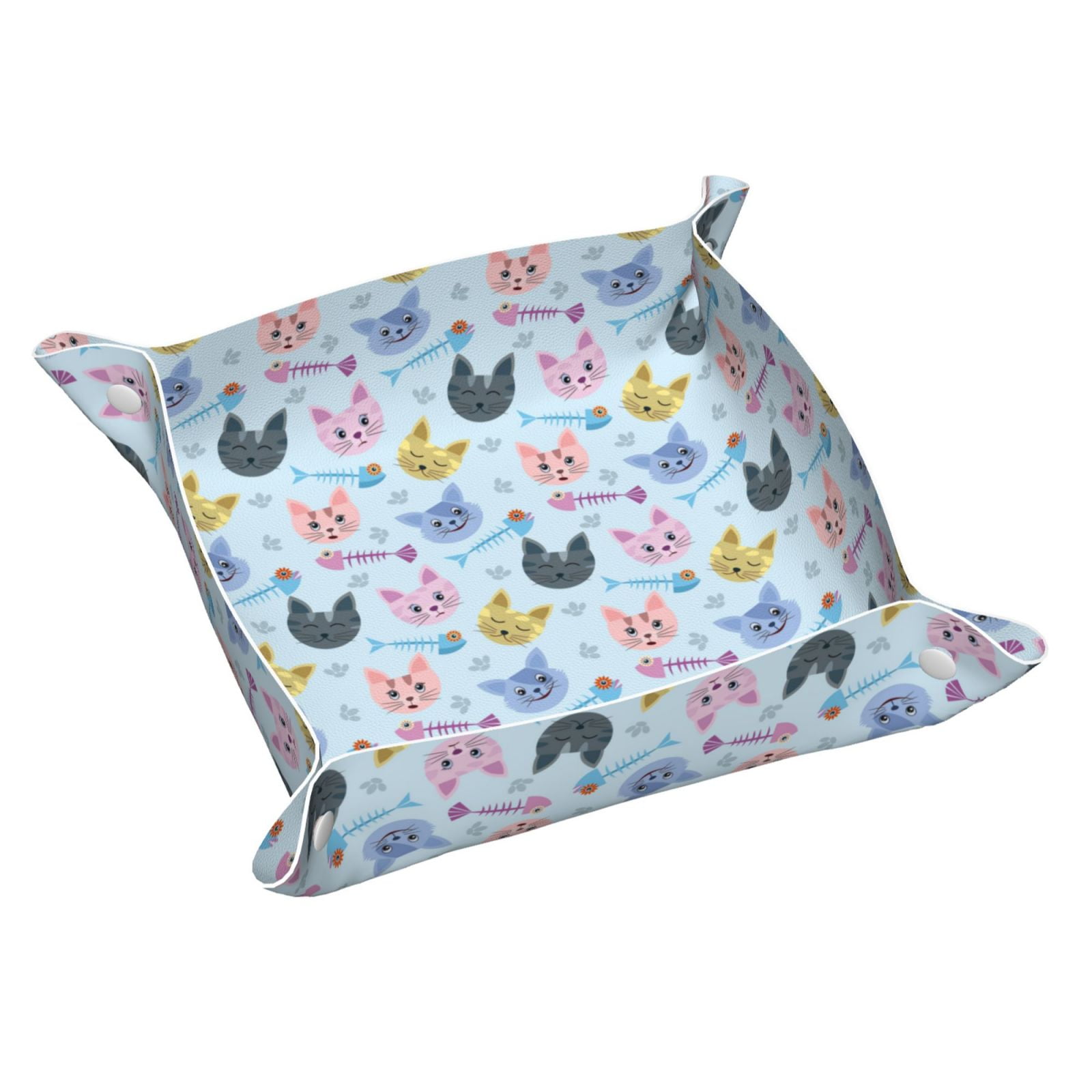 Valet Tray, Artistic Cute Cartoon Cat Fishbone Faux Leather Desk Tray ...