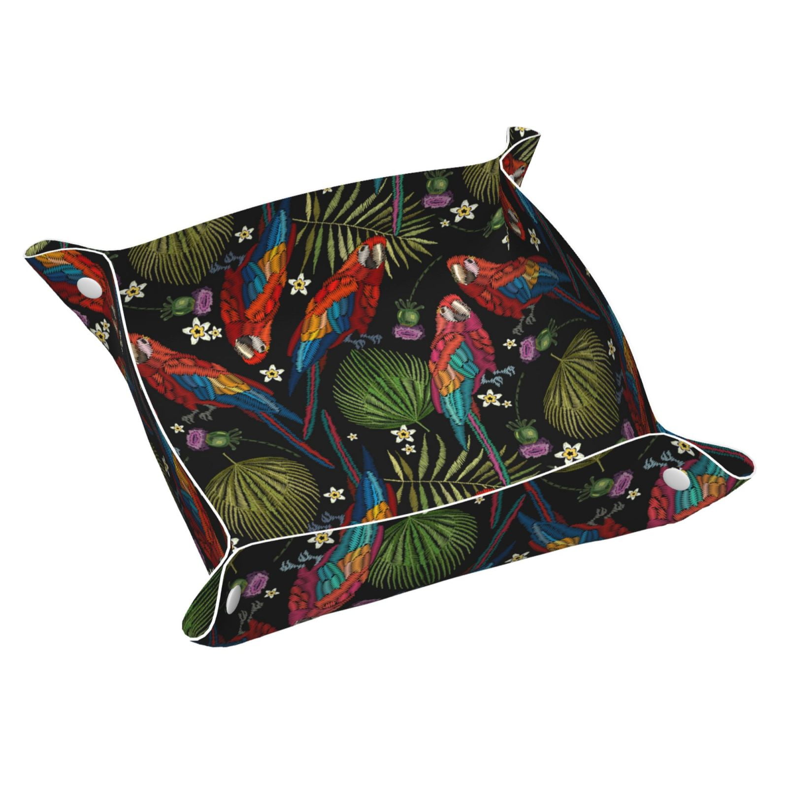 Valet Tray, Artistic Cute Parrot Plant Flower Faux Leather Desk Tray ...