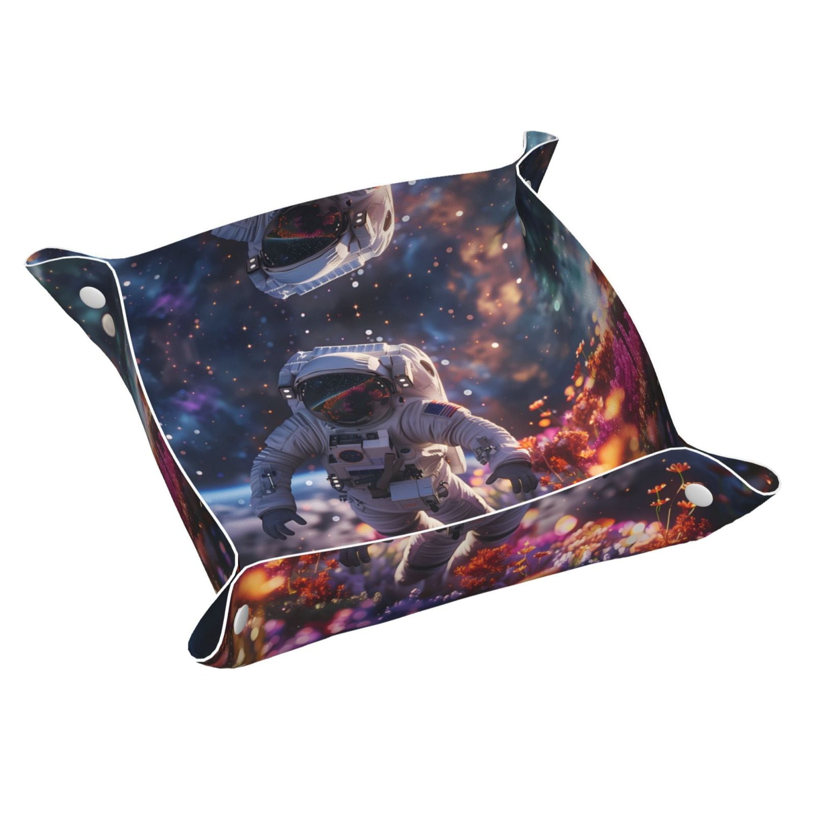 Valet Tray, Astronaut In Cosmic Garden Faux Leather Desk Tray Vanity ...