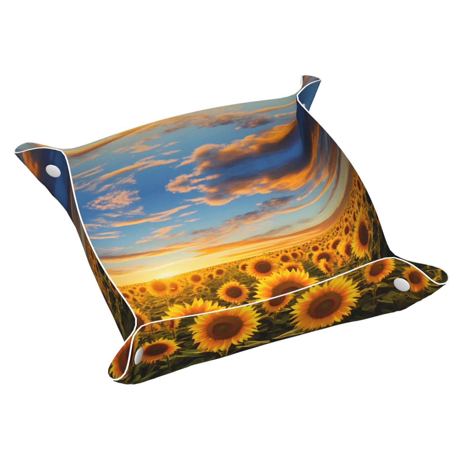 Valet Tray, Beautiful Golden Sunflower Field Faux Leather Desk Tray ...