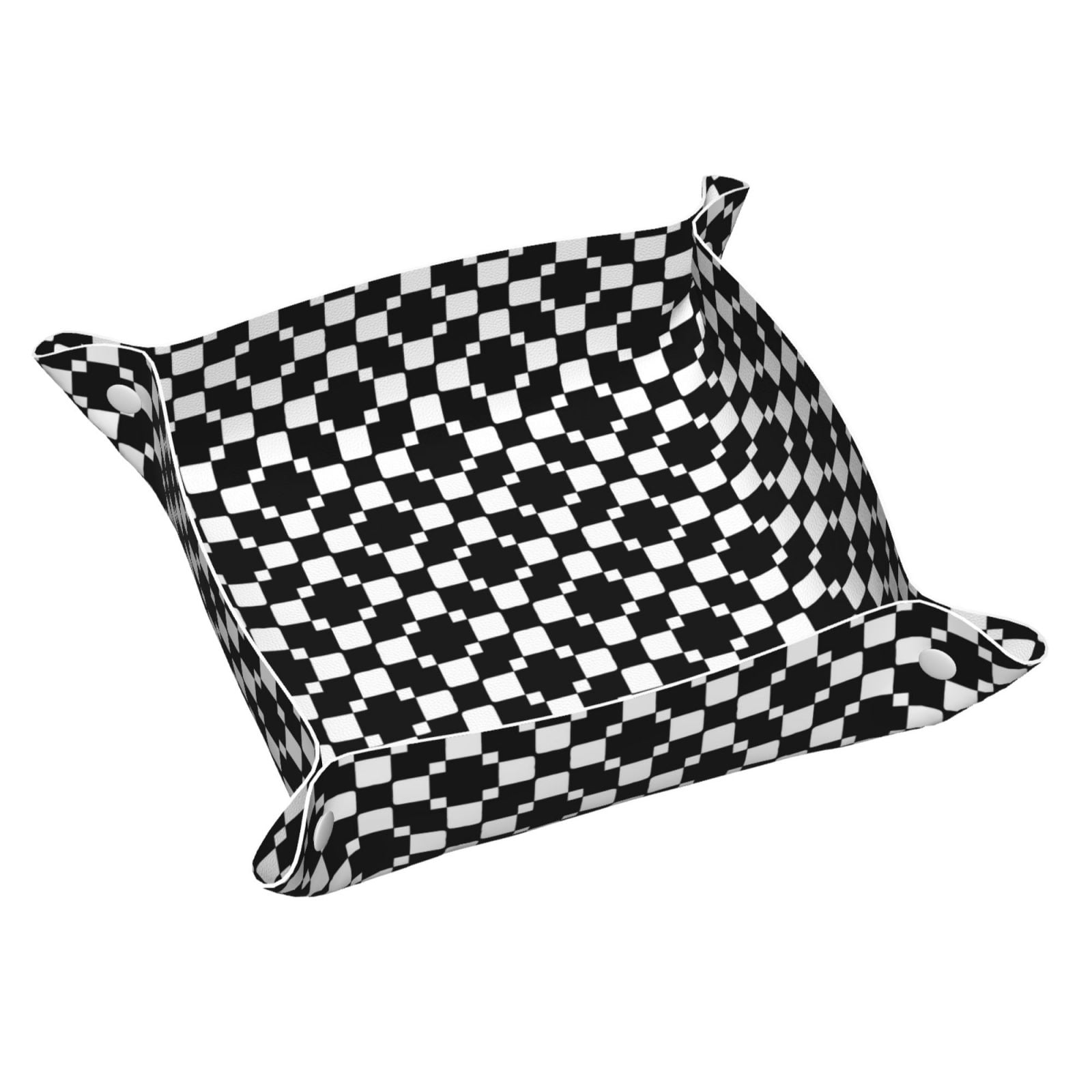 Valet Tray, Black and white checkered Faux Leather Desk Tray Vanity ...