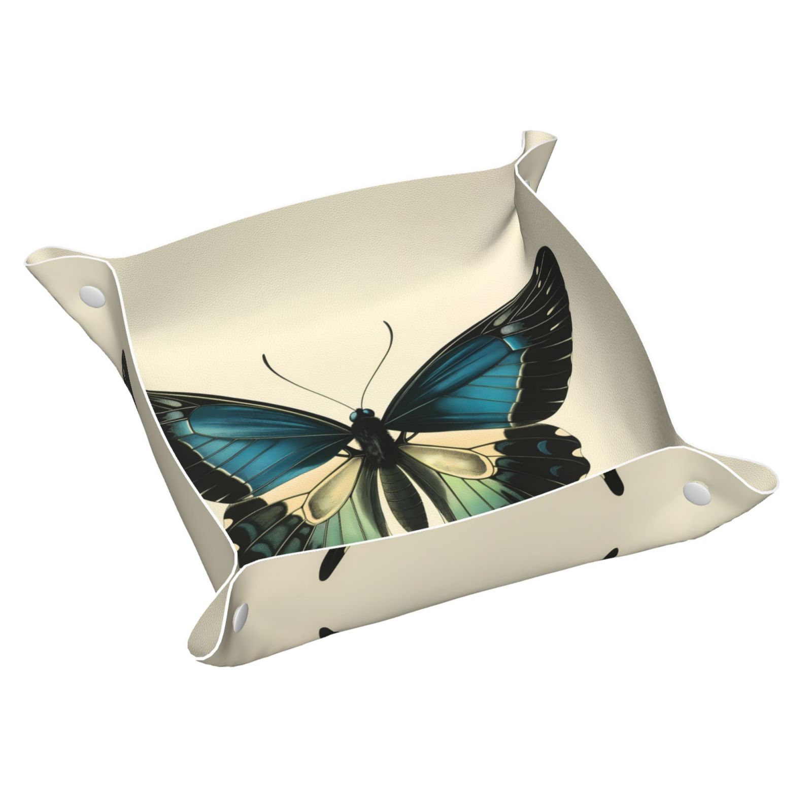 Valet Tray, Blue Black Butterfly Art Faux Leather Desk Tray Vanity Tray ...