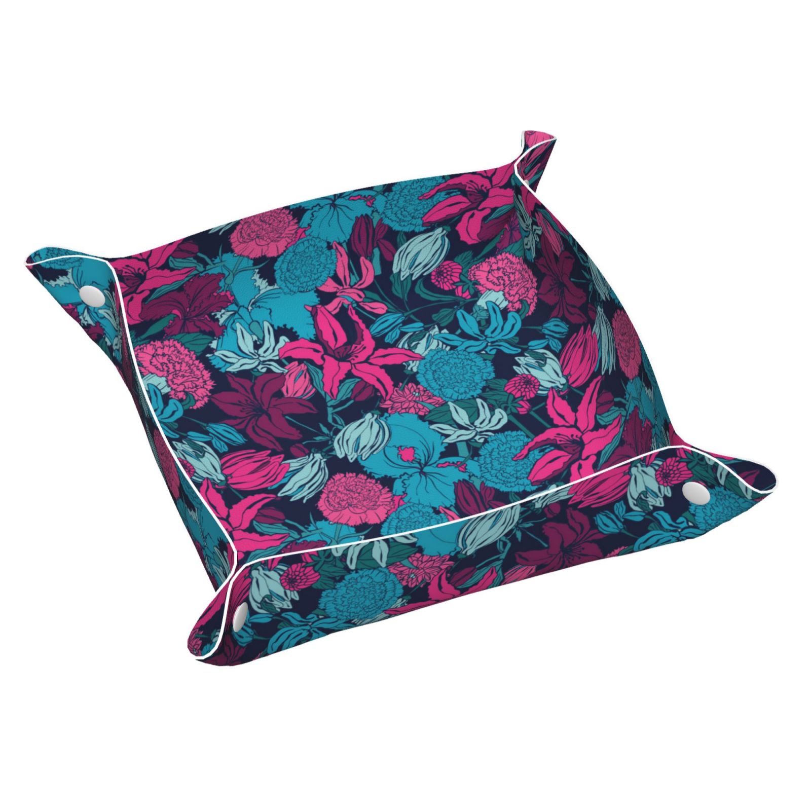 Valet Tray, Blue Carnations Flowers Faux Leather Desk Tray Vanity Tray ...