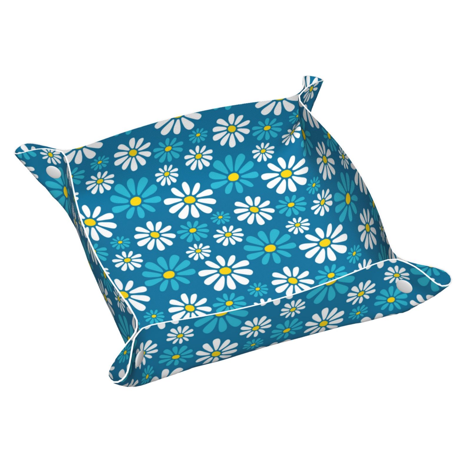 Valet Tray, Blue Daisies Flowers Faux Leather Desk Tray Vanity Tray ...
