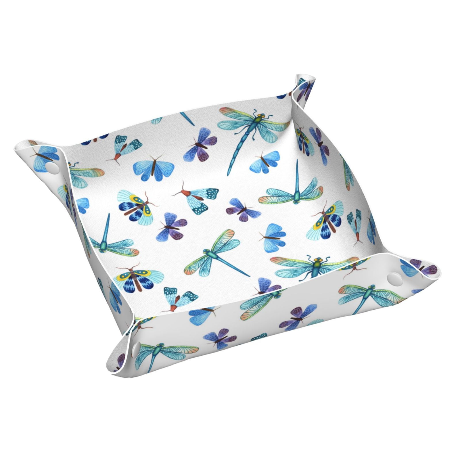 Valet Tray, Blue Dragonfly Moth Butterfly Faux Leather Desk Tray Vanity ...