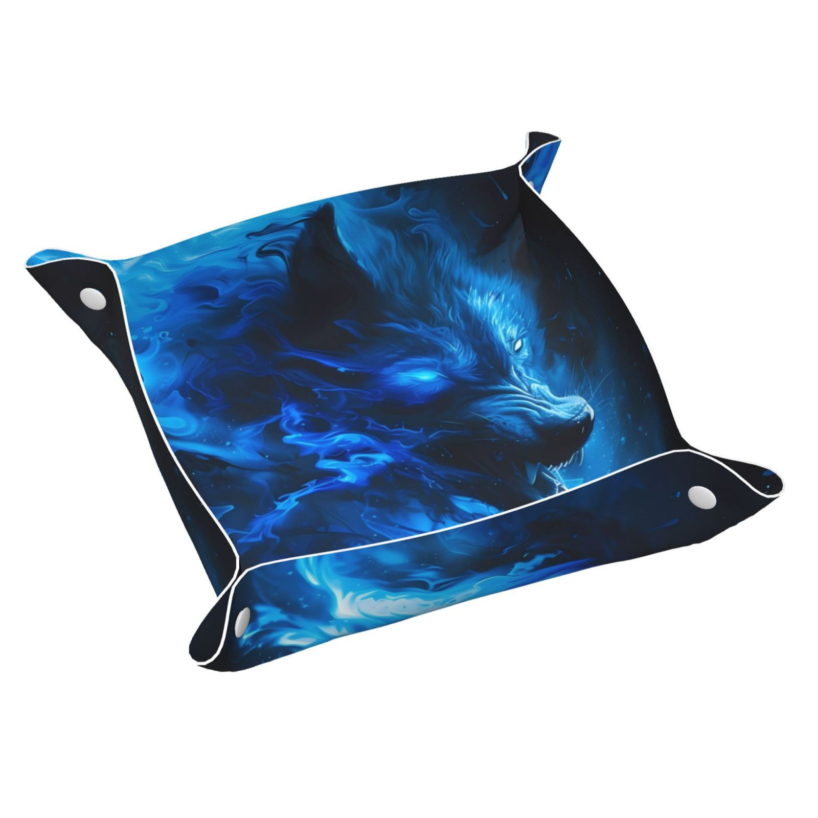 Valet Tray, Blue Fire Cool Wolf Faux Leather Desk Tray Vanity Tray ...
