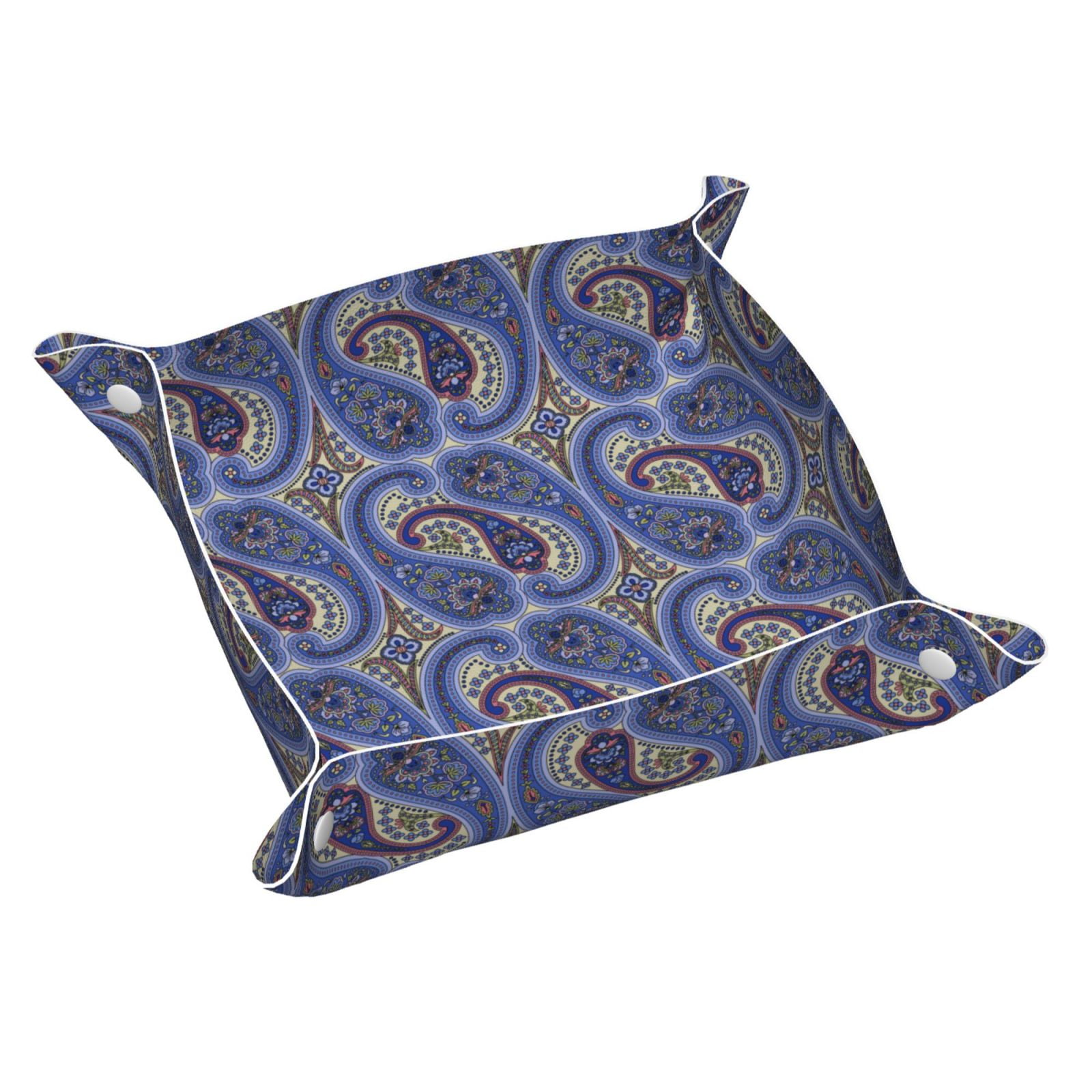Valet Tray, Blue Flower Paisley Faux Leather Desk Tray Vanity Tray ...
