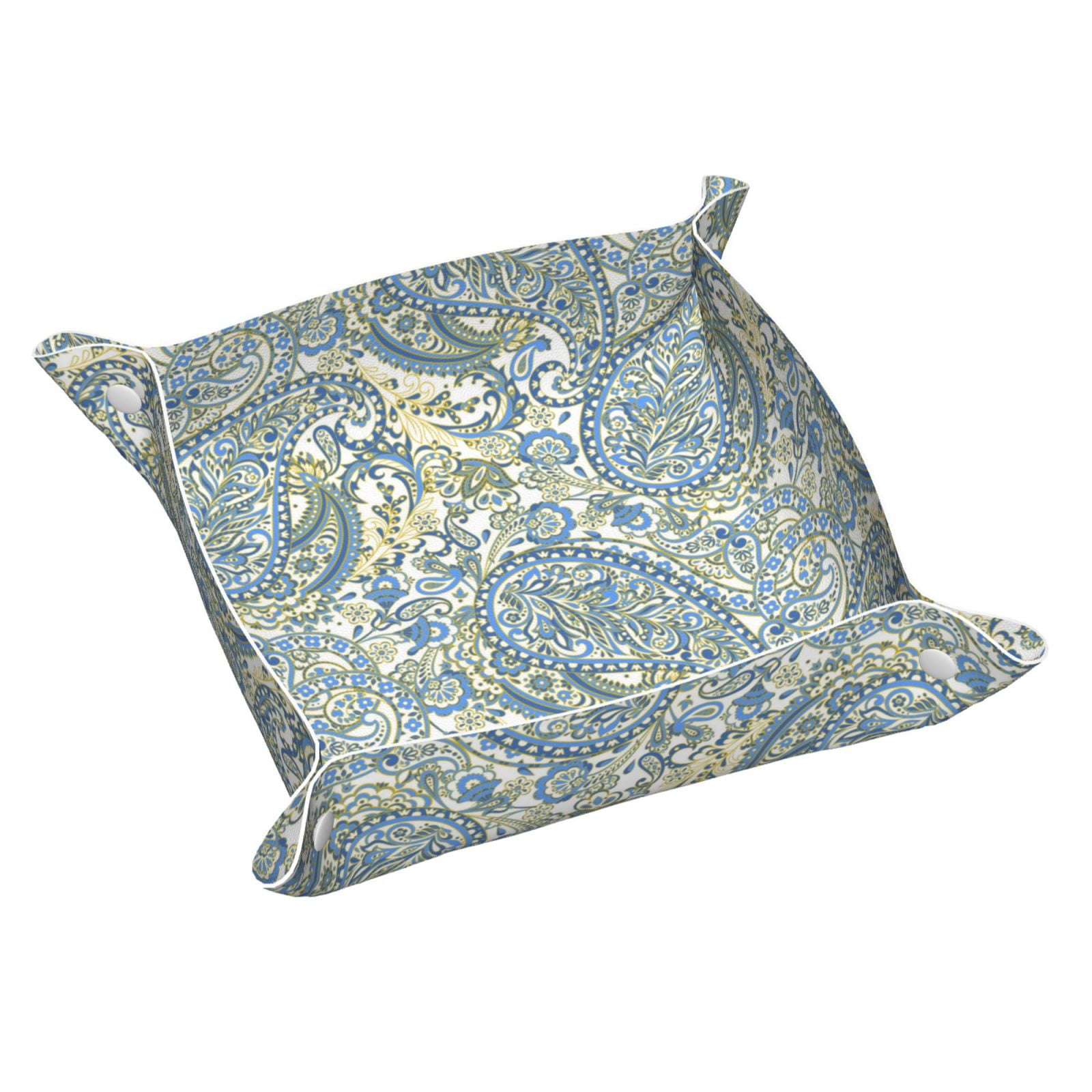 Valet Tray, Blue Green Paisley Faux Leather Desk Tray Vanity Tray Night ...