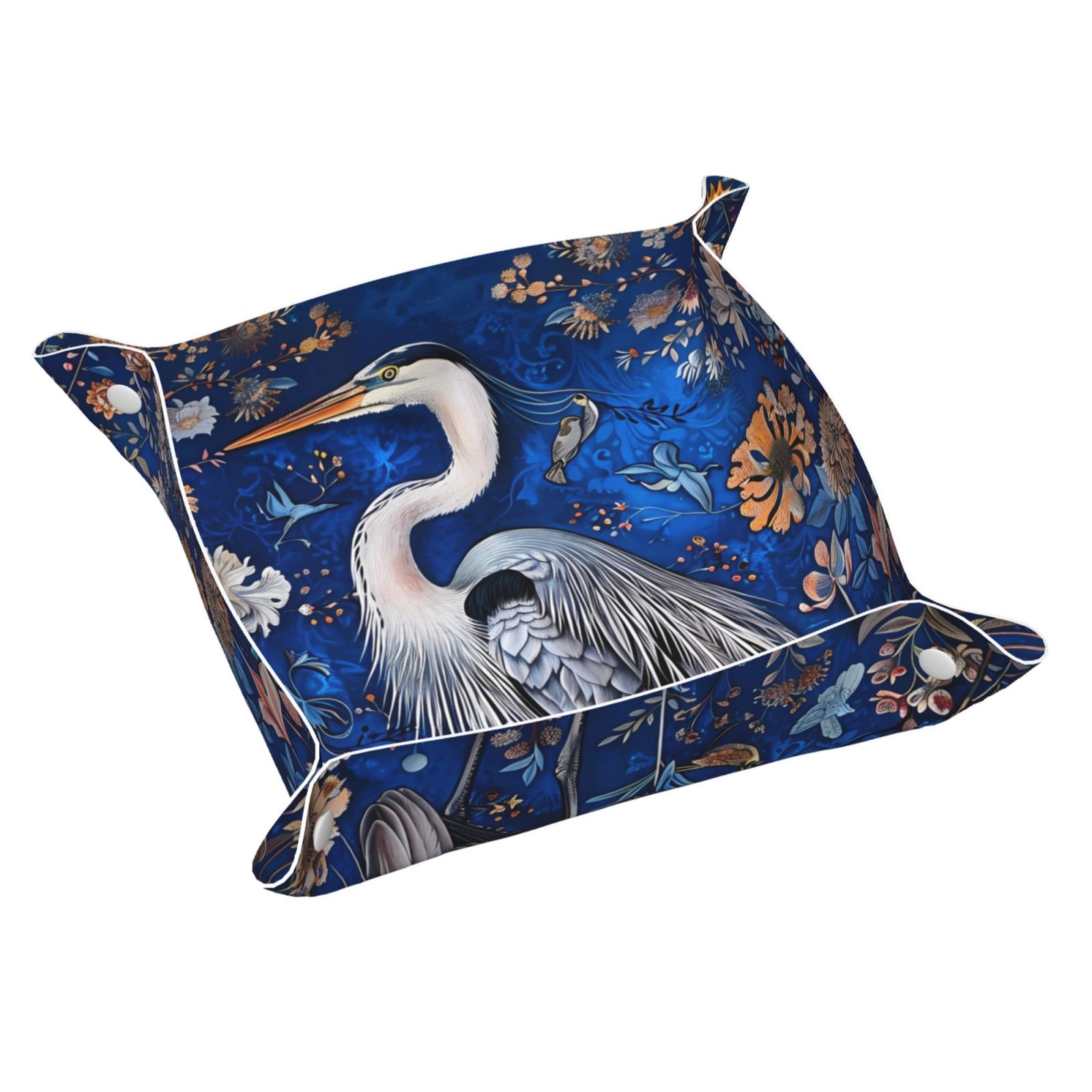 Valet Tray, Blue Heron Floral Garden Faux Leather Desk Tray Vanity Tray ...