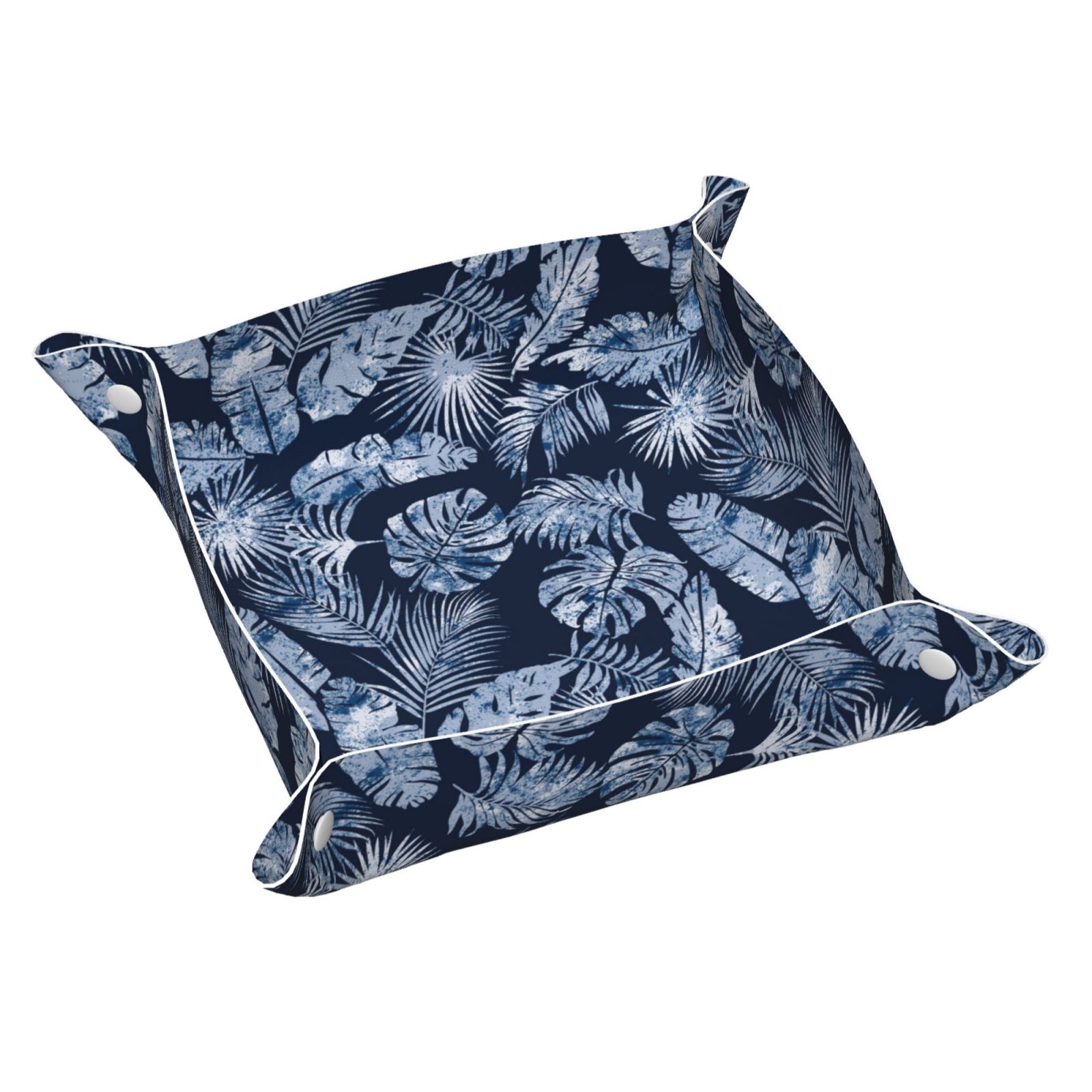 Valet Tray, Blue Leaves Hawaiian Style Faux Leather Desk Tray Vanity ...