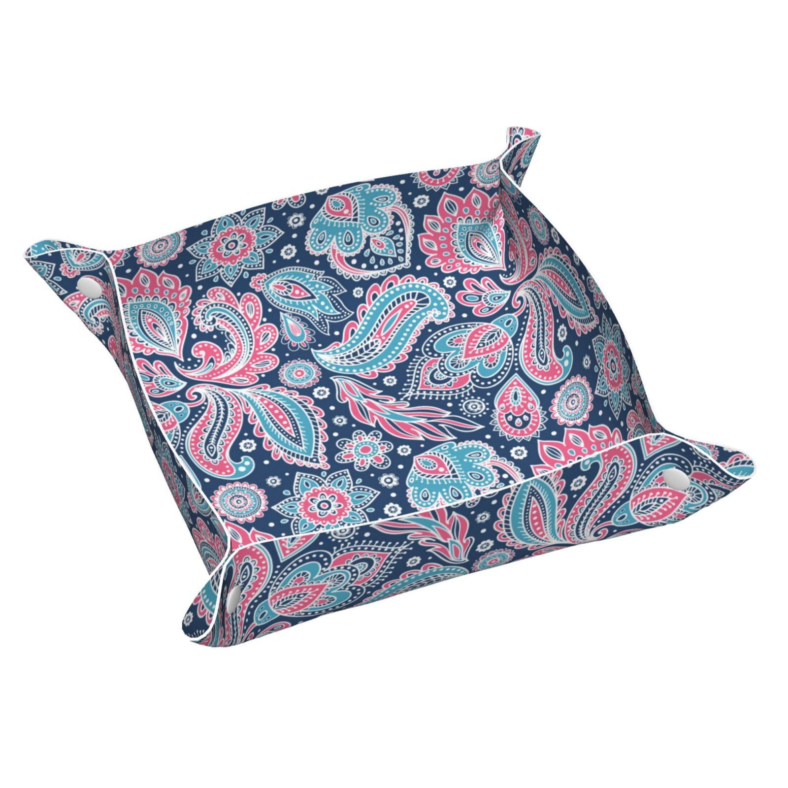 Valet Tray, Blue Pink Paisley Faux Leather Desk Tray Vanity Tray Night ...
